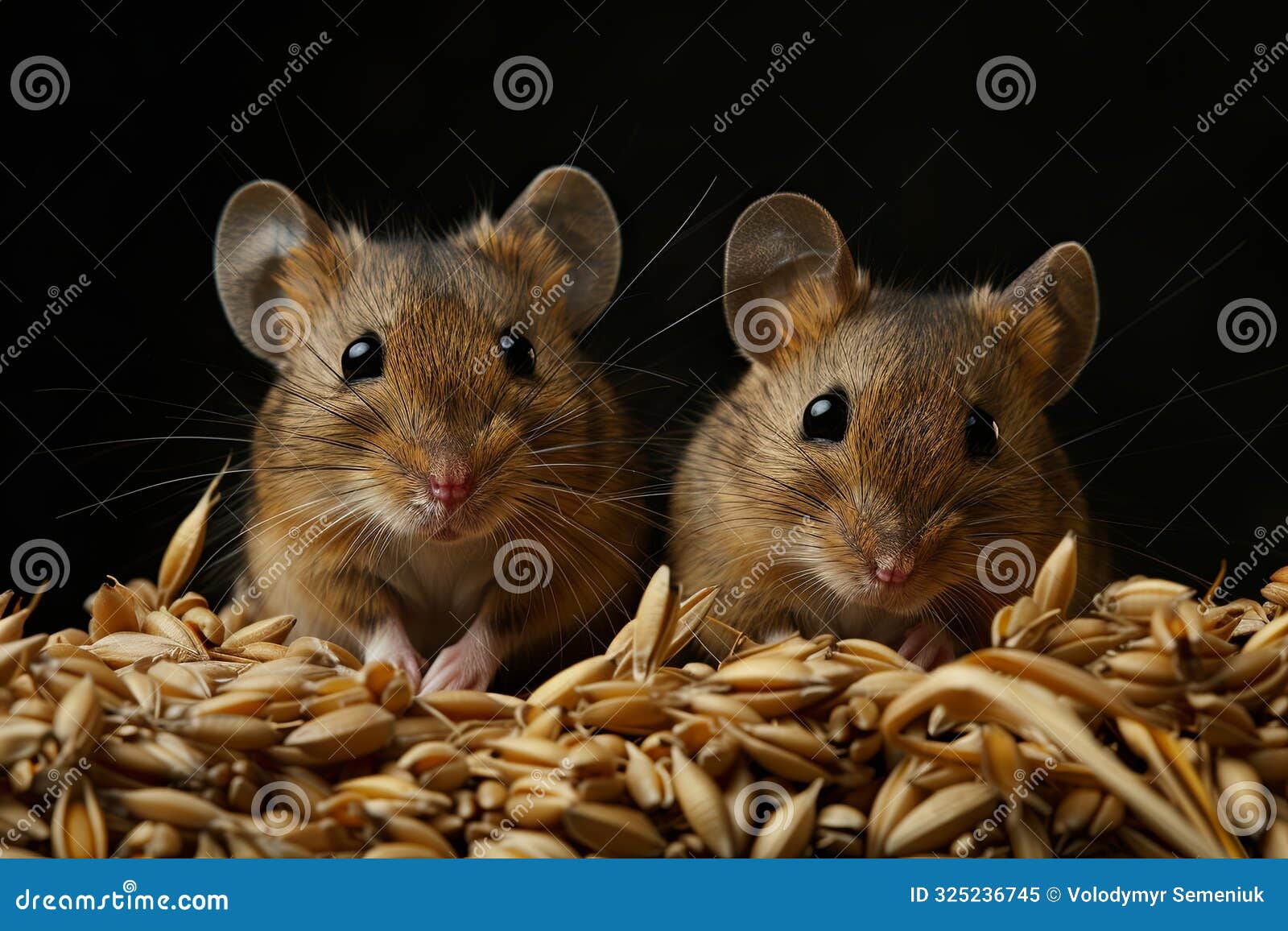 Two Mice among Grain in a Dark Studio Setting Stock Illustration ...