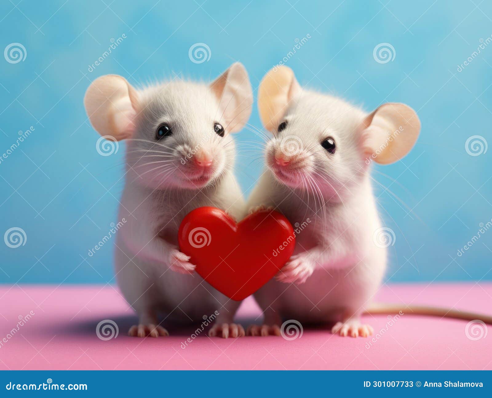 Two Mice Holding a Heart on Pink Surface. Stock Image - Image of small ...