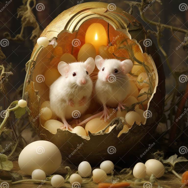 Two Mice are Sitting Inside an Egg, AI Stock Photo - Image of mammal ...