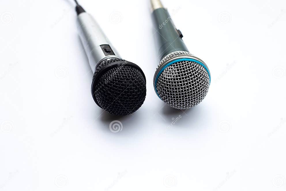 Two Microphones on White Background Stock Photo - Image of announcement ...