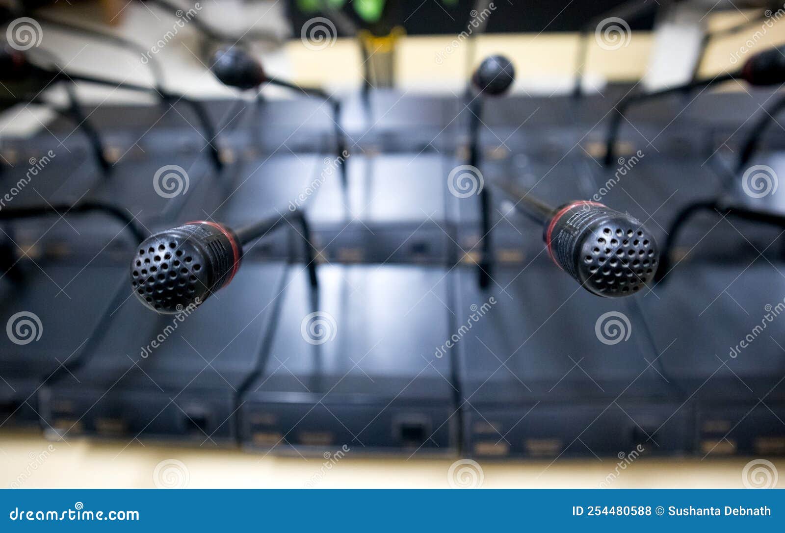 Two Mics in Focus among Several Stock Photo - Image of metal ...
