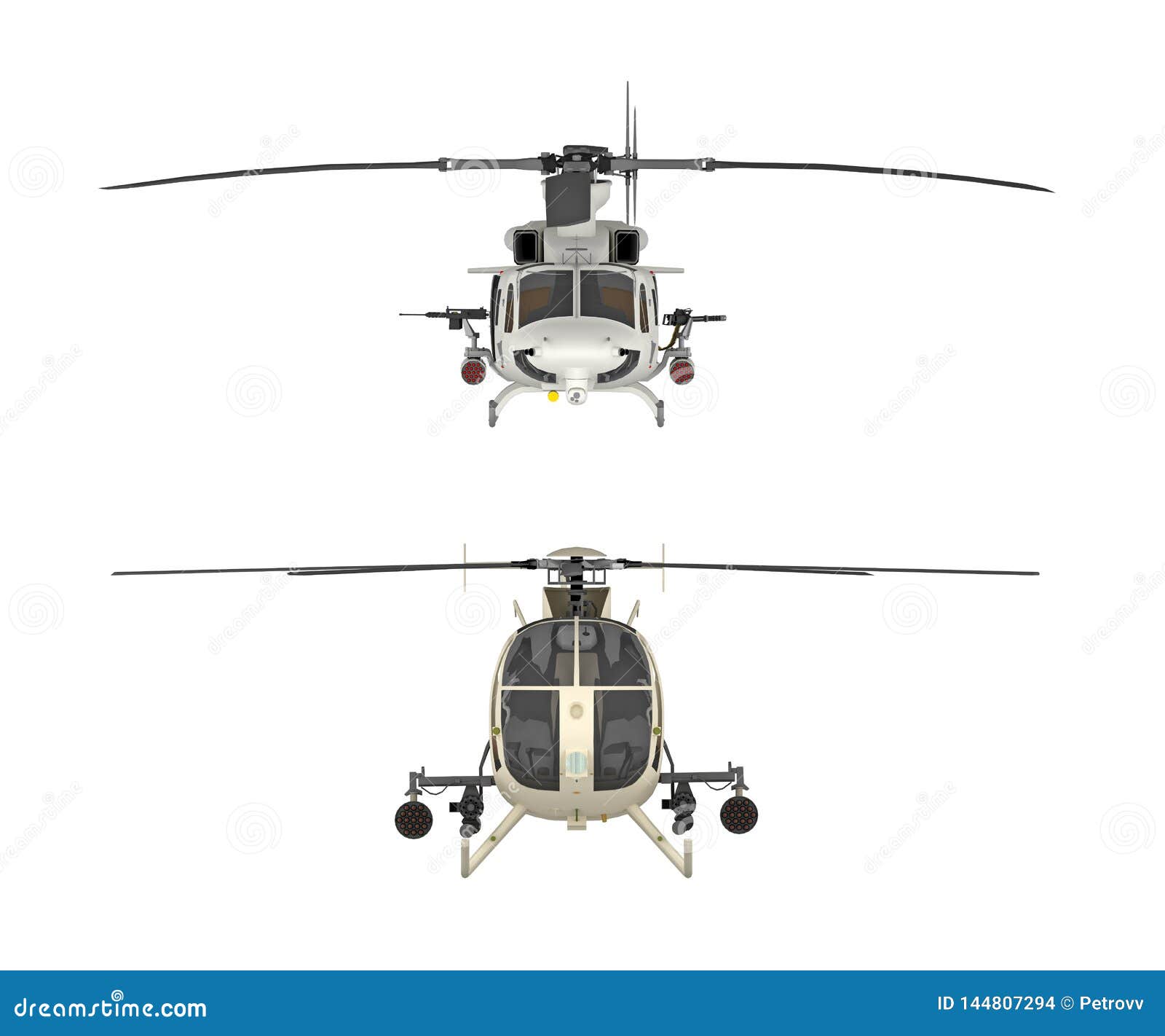 Two Military Helicopters Front View Isolated on White Stock ...