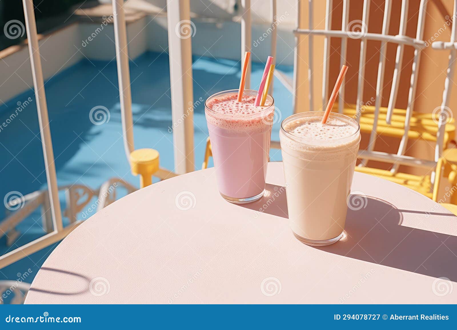 Two Milkshakes Sit on a Table Near a Pool Stock Illustration ...