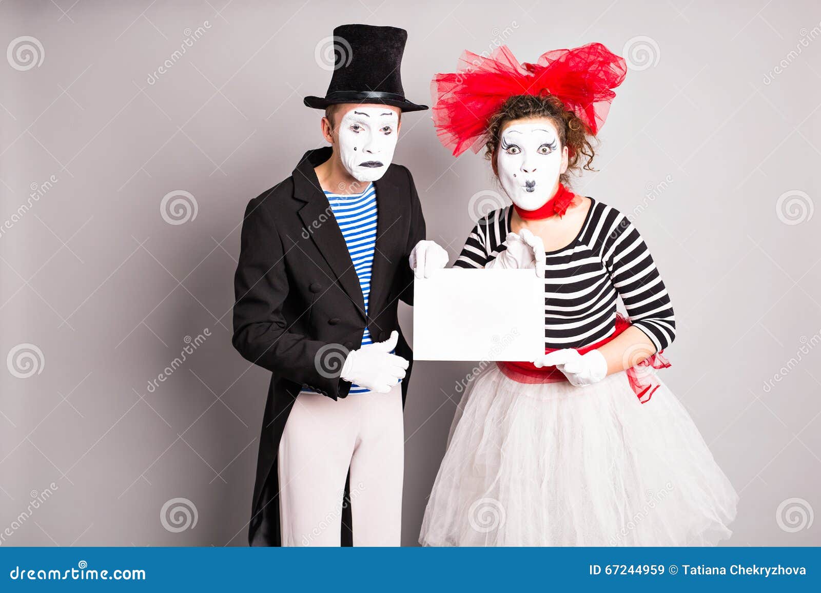 Two Mimes with a Sign for Advertising Stock Image - Image of person ...