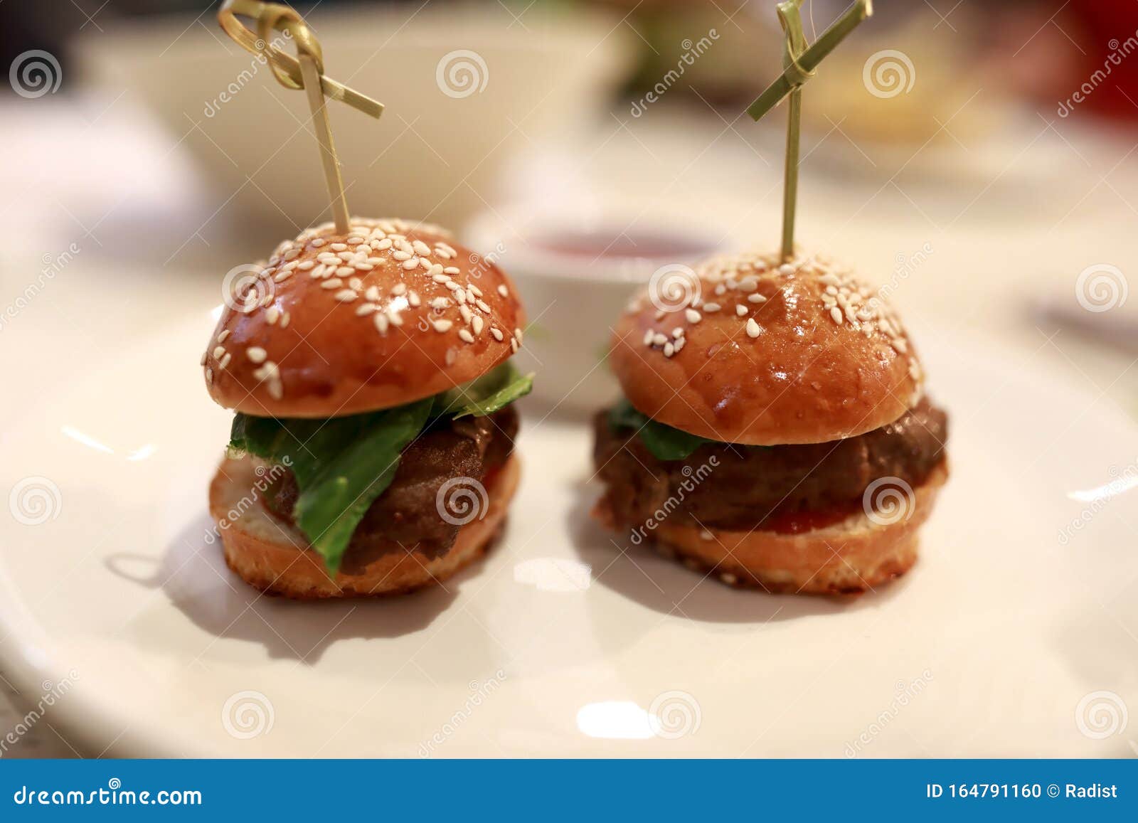 Two mini burgers stock photo. Image of meal, eating - 164791160