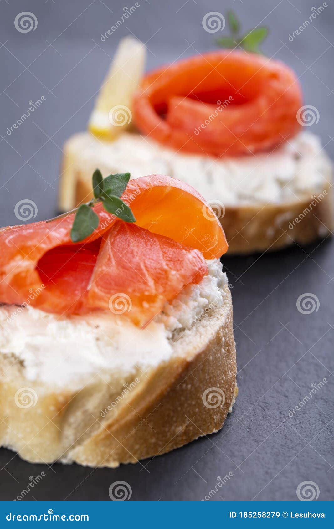 Two mini salmon sandwiches stock image. Image of food - 185258279