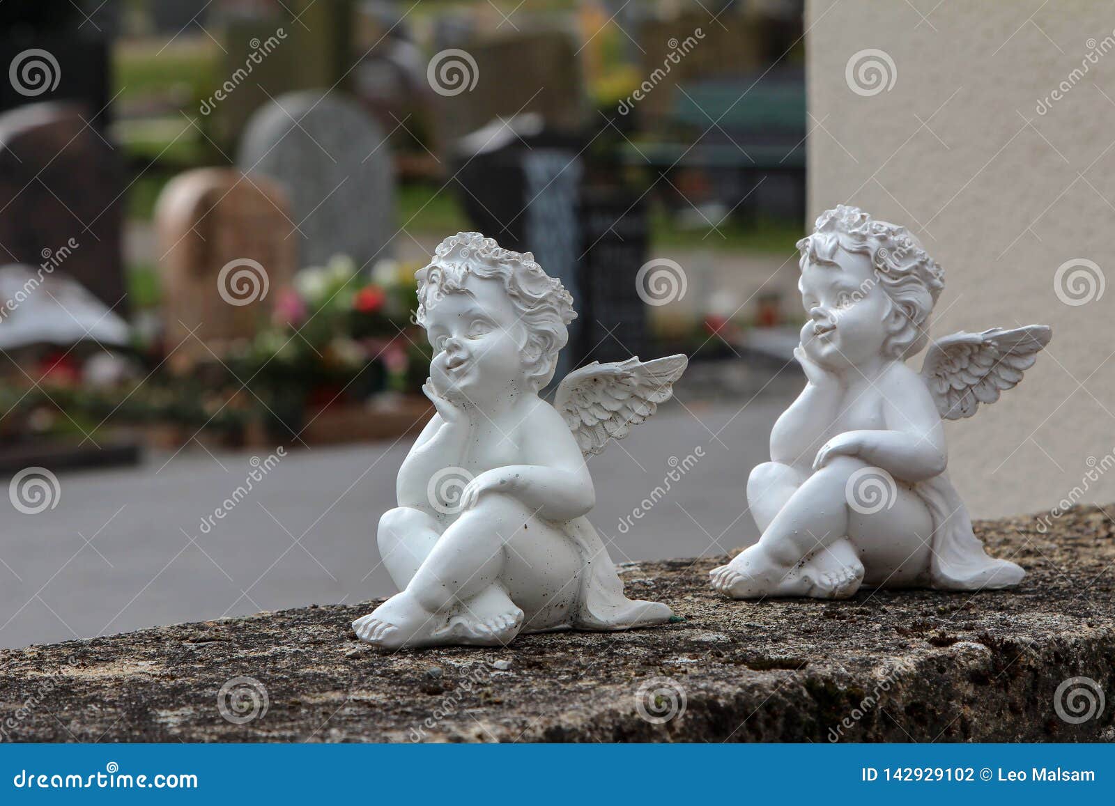 Two Miniature Angels on a Stone Wall Stock Photo - Image of death ...