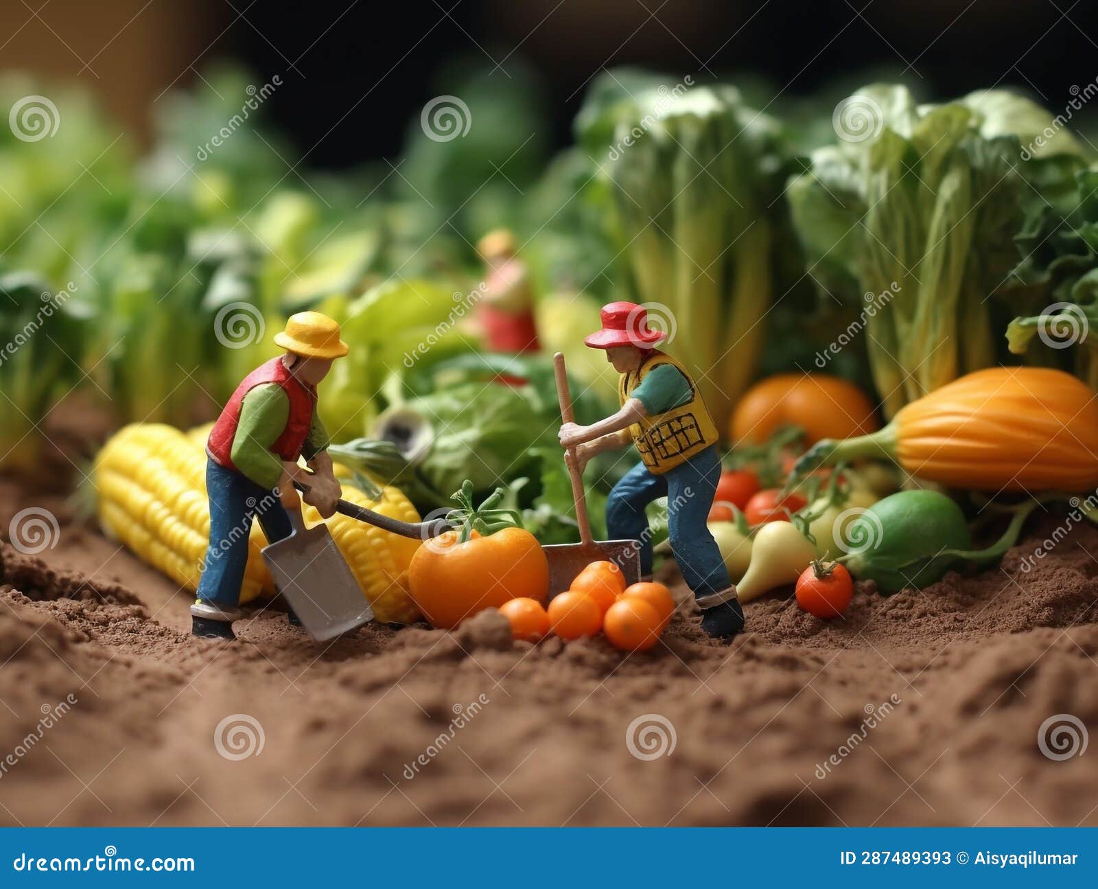 Two Miniature Workers Working on Vegetables. Stock Illustration ...