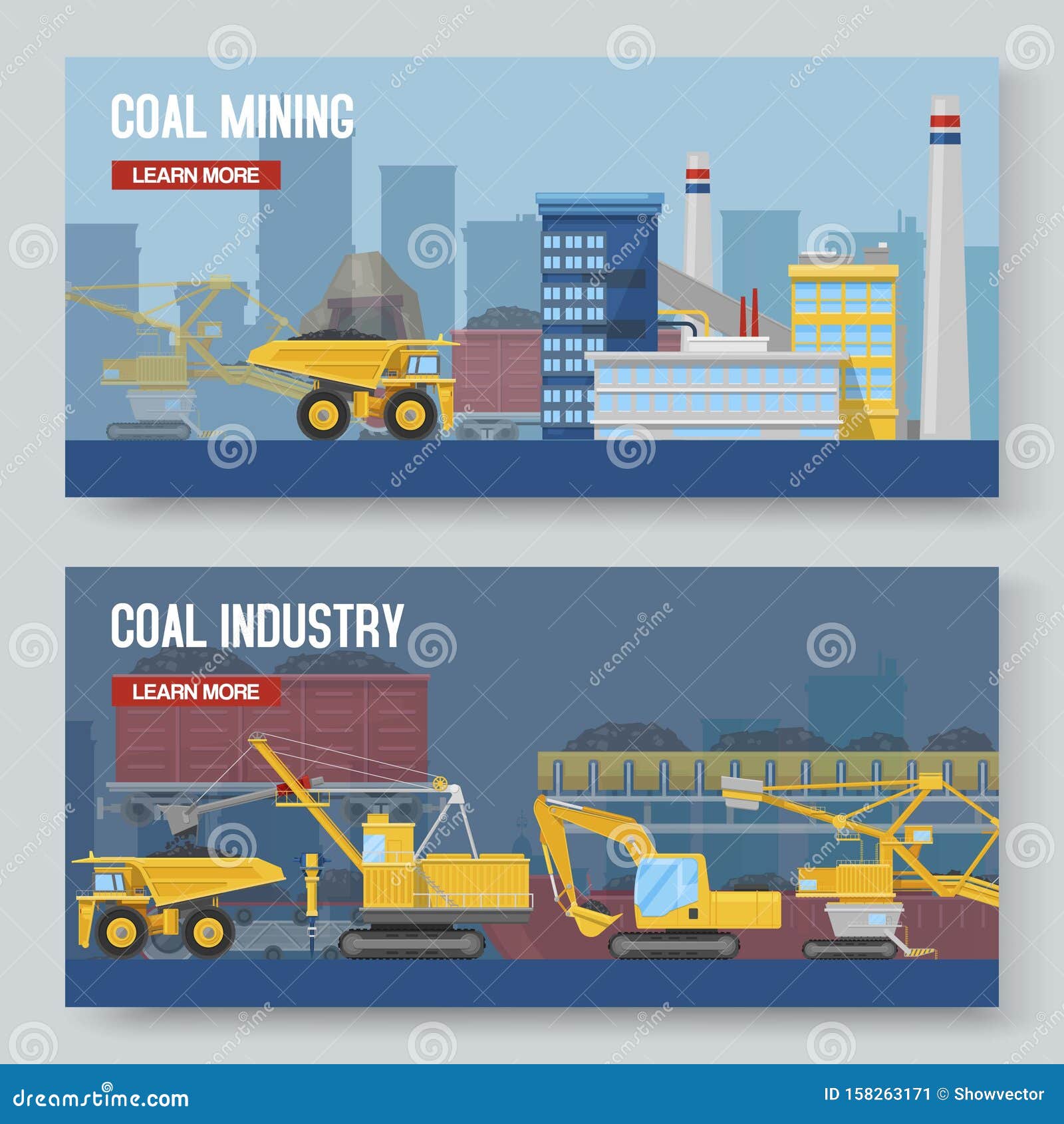 Two Mining Industry Horizontal Banners Set, Vector Illustration. Coal ...