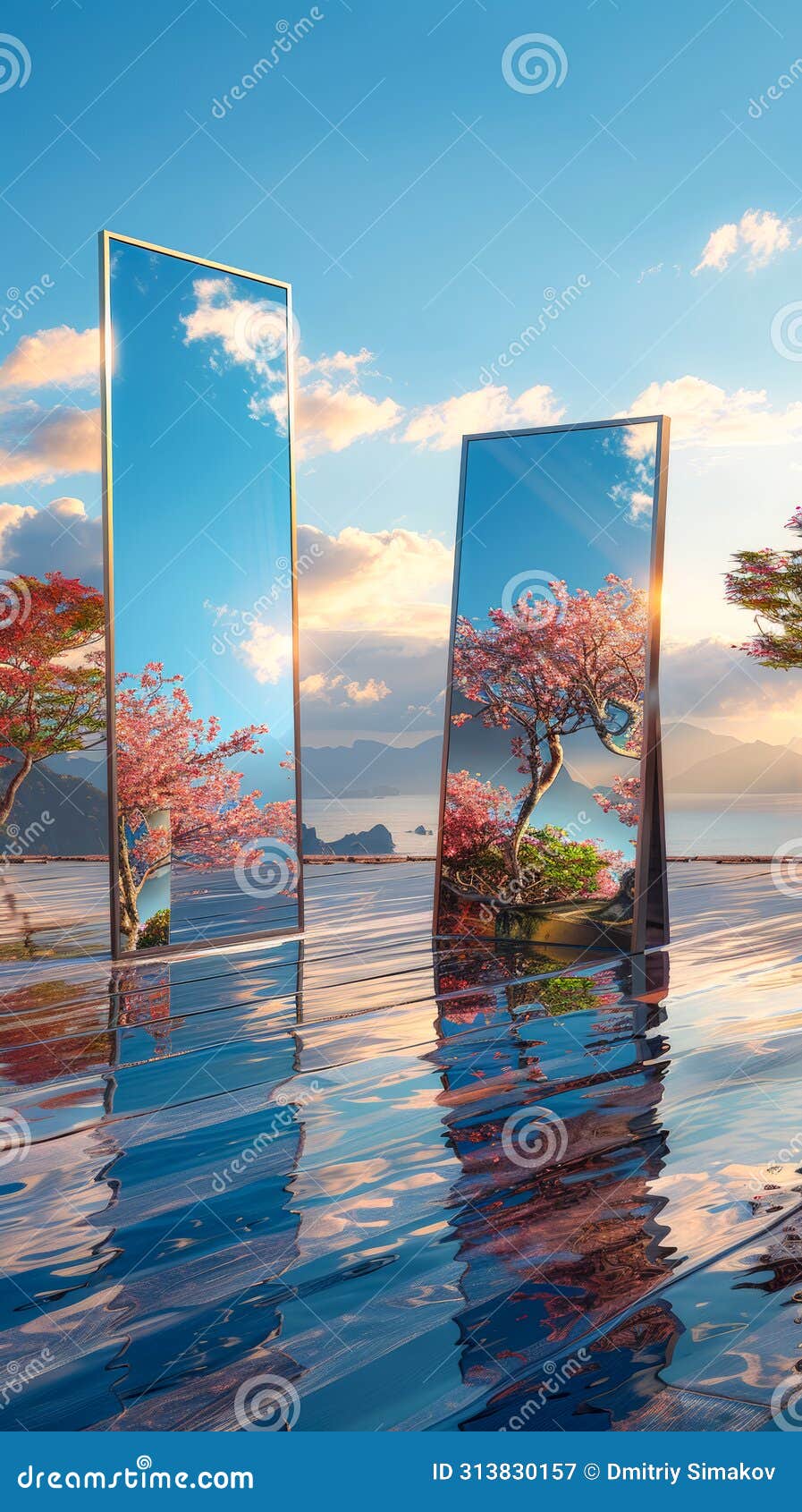 Two mirrored trees are stock image. Image of forest - 313830157