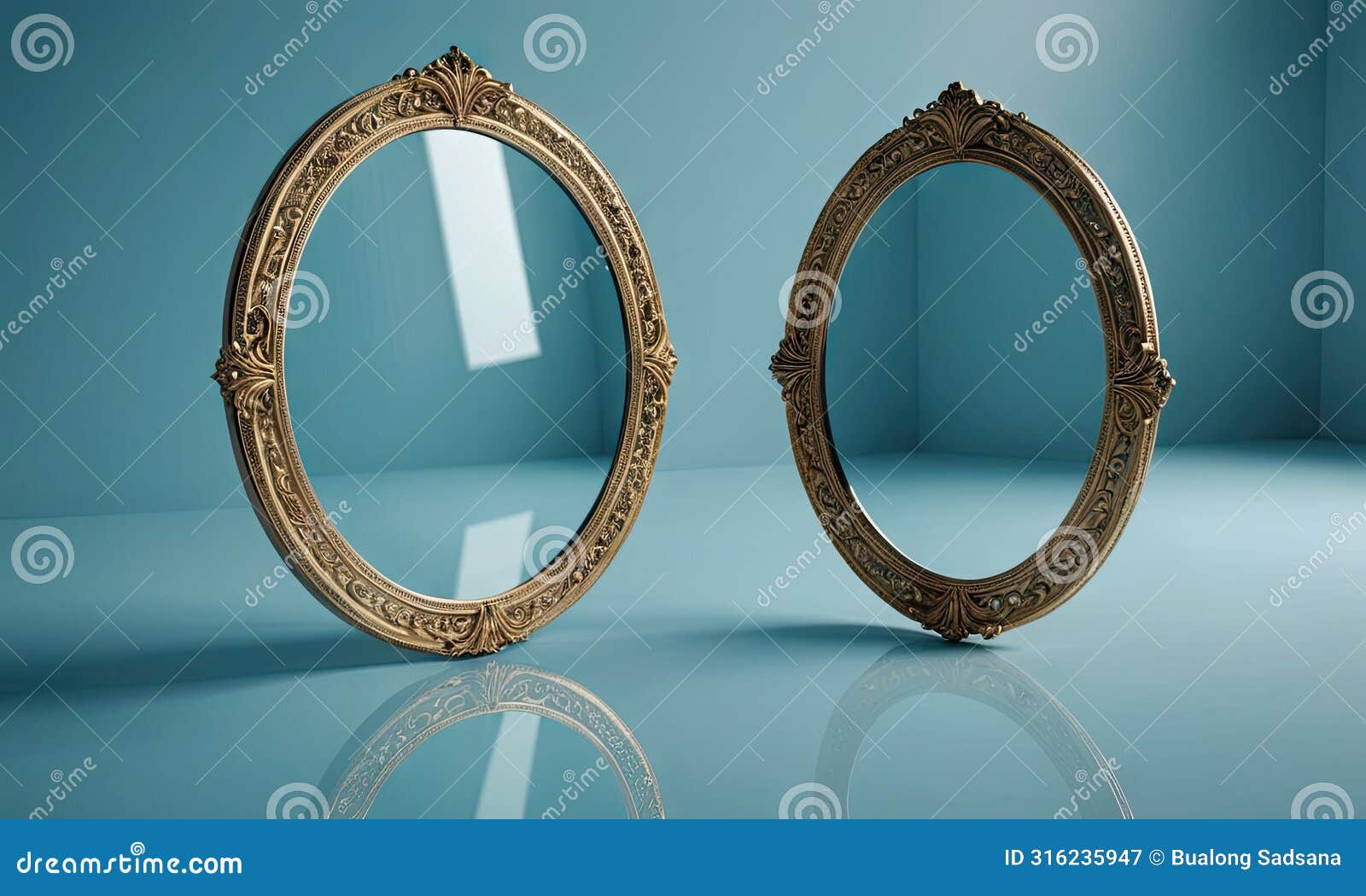 Two Mirrors are Placed on a Blue Background. One of the Mirrors is ...