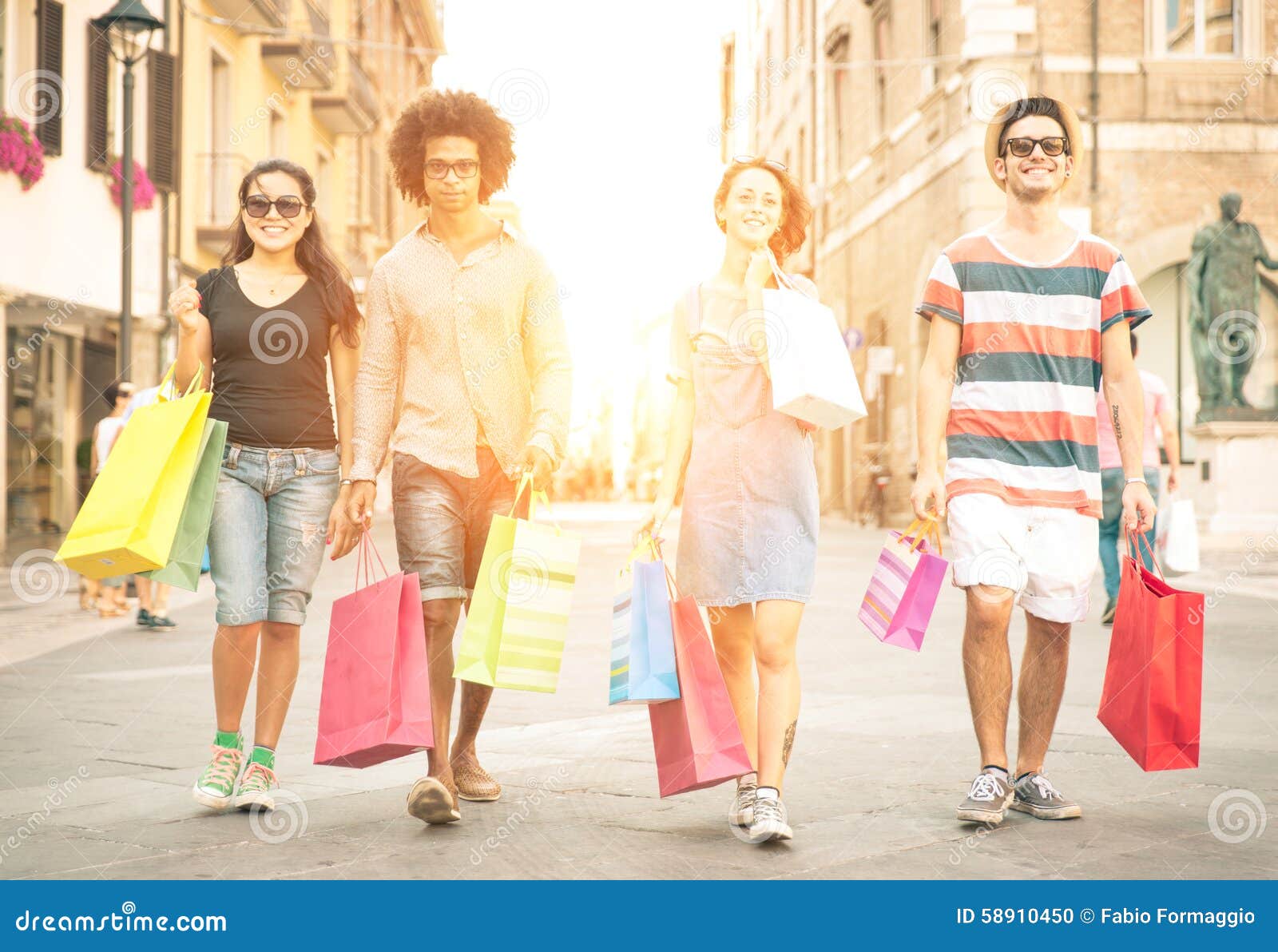 Two Mixed Race Couples Making Shopping Stock Photo - Image of male ...