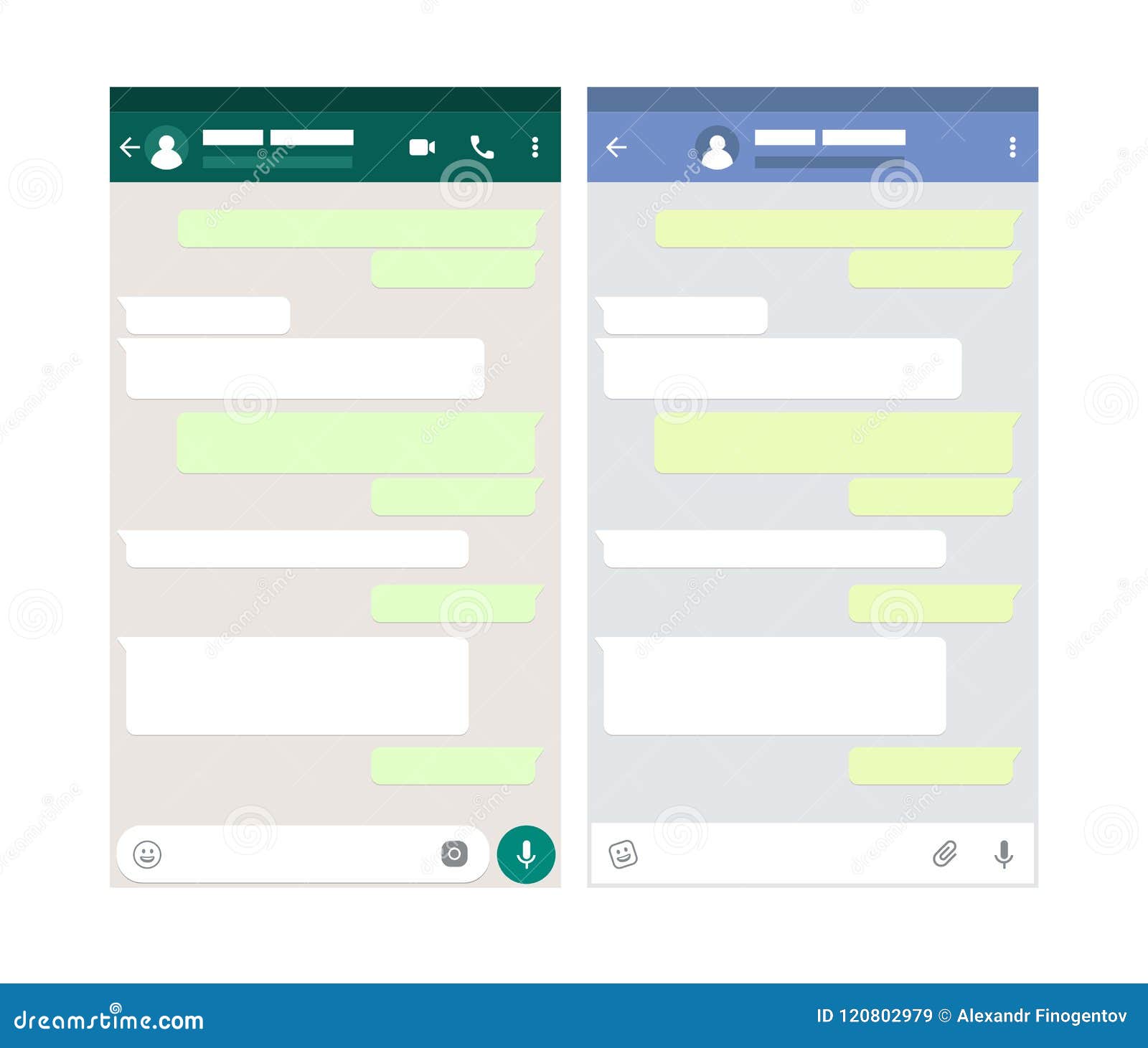 Two Mobile Messenger Mockups. Chat App Template. Modern Design. Vector ...