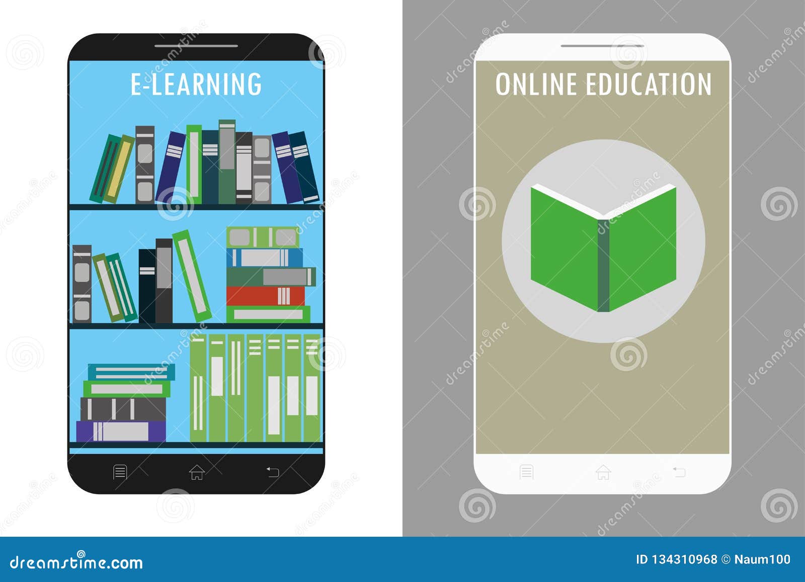 Two Mobile Phones with Book Application on Screen Stock Vector ...