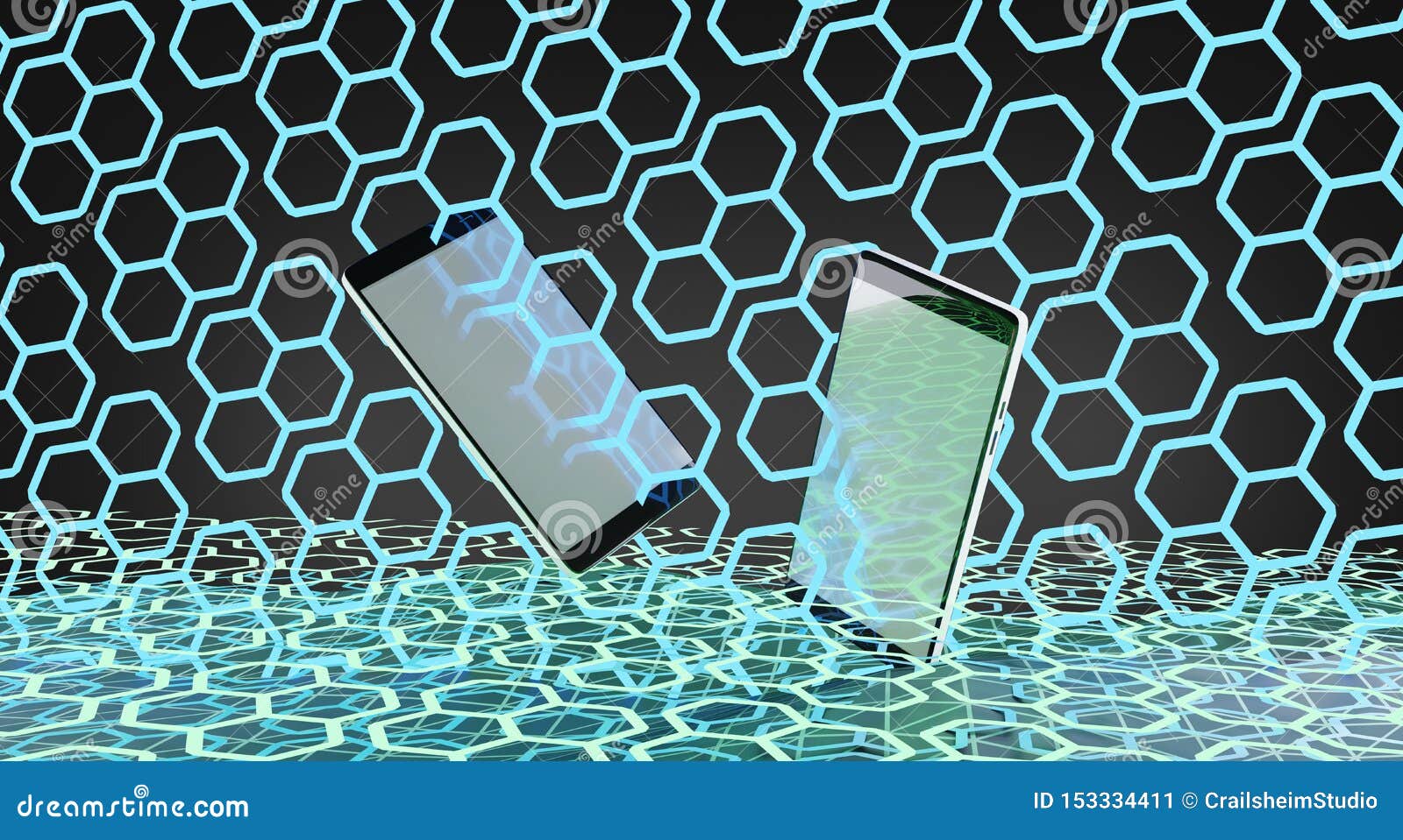 Two Mobile Phones Hexagonal Modern Grid Background Design 3d ...