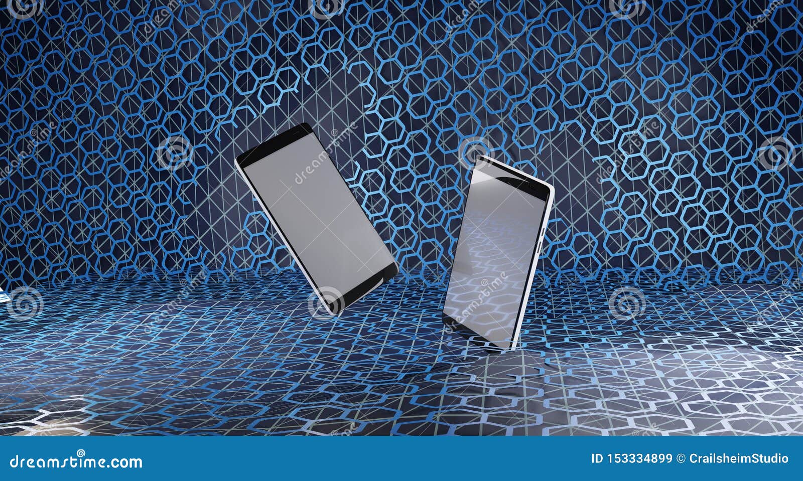 Two Mobile Phones Hexagonal Modern Grid Background Design 3d ...