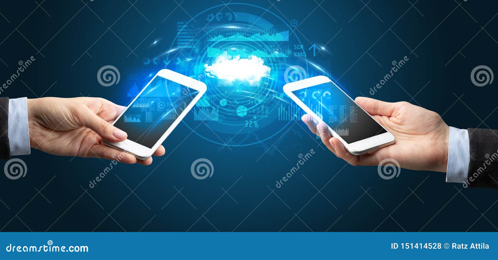 Phones Syncing through the Cloud Stock Photo - Image of smartphone ...