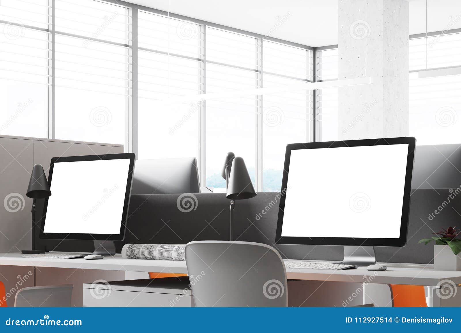 Two Mock Up Computer Screens, Side View Stock Illustration ...