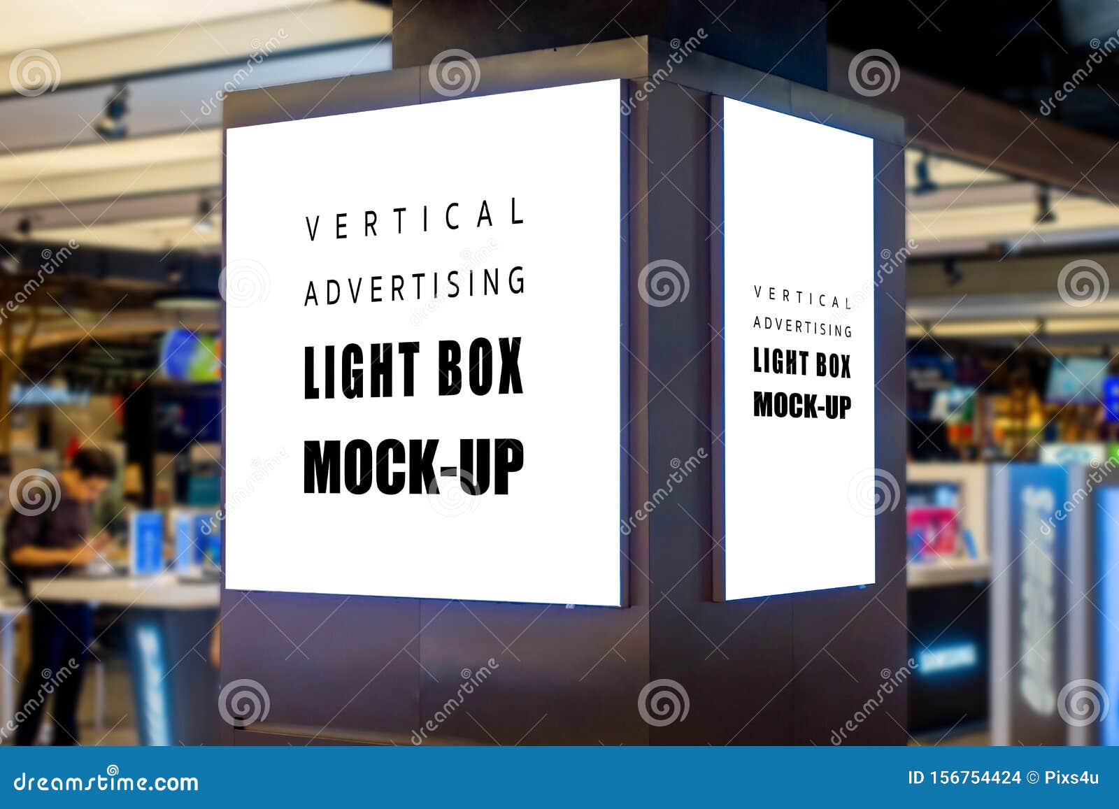 Two Mock Up Vertical Light Box on the Metal Pole Stock Photo - Image of ...