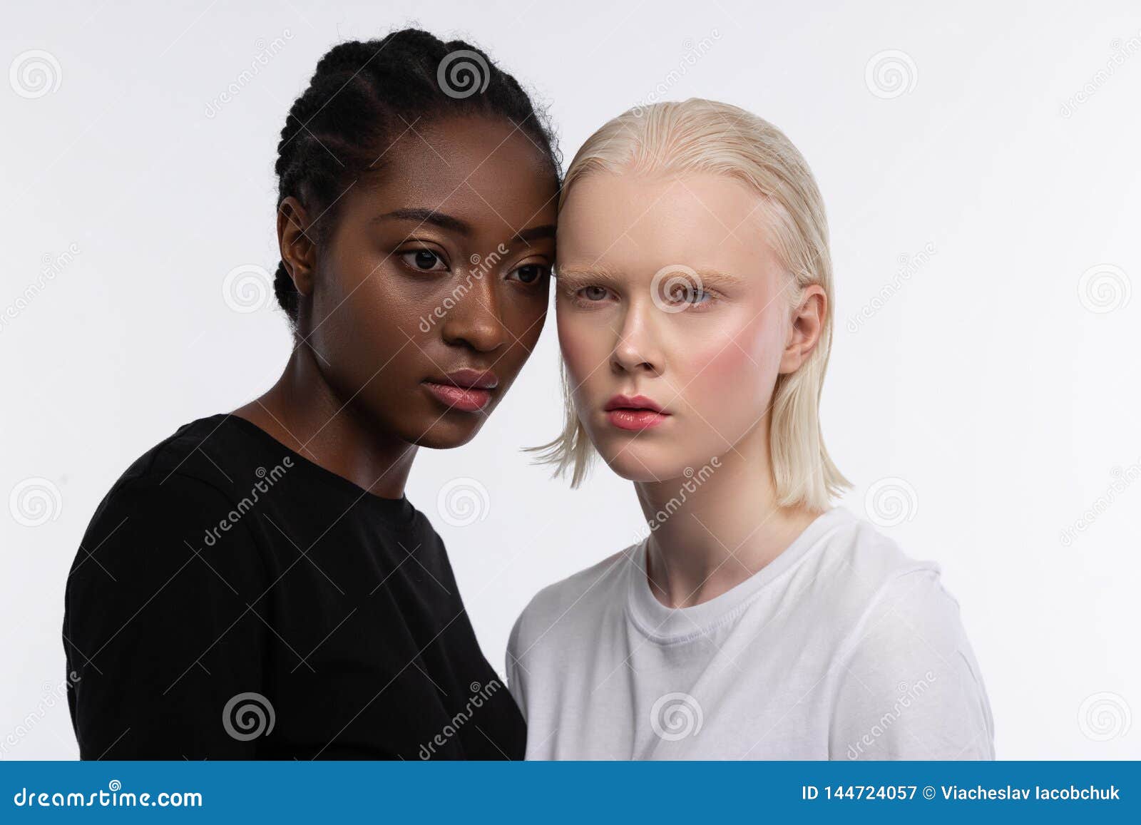 Two Models with Different Skin Color Posing for Diversity Article Stock ...