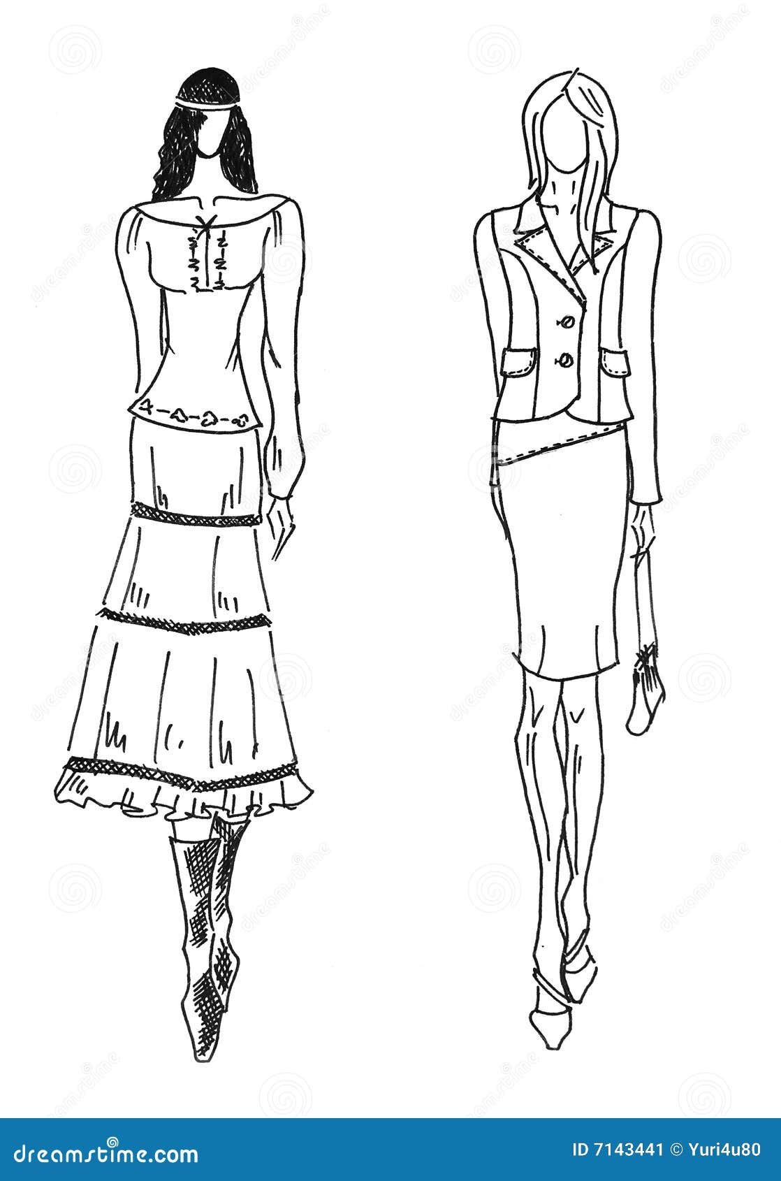 Two models ink scetch stock illustration. Illustration of beautiful ...
