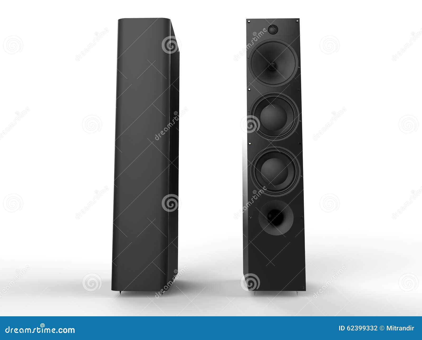 Two Modern Black Speakers - Front and Back View Stock Illustration ...