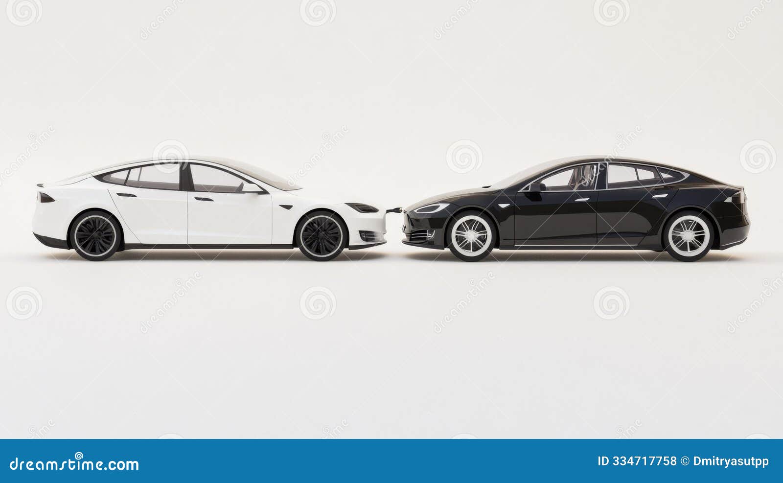 Two Modern Electric Cars Facing Each Other on Plain Background Stock ...