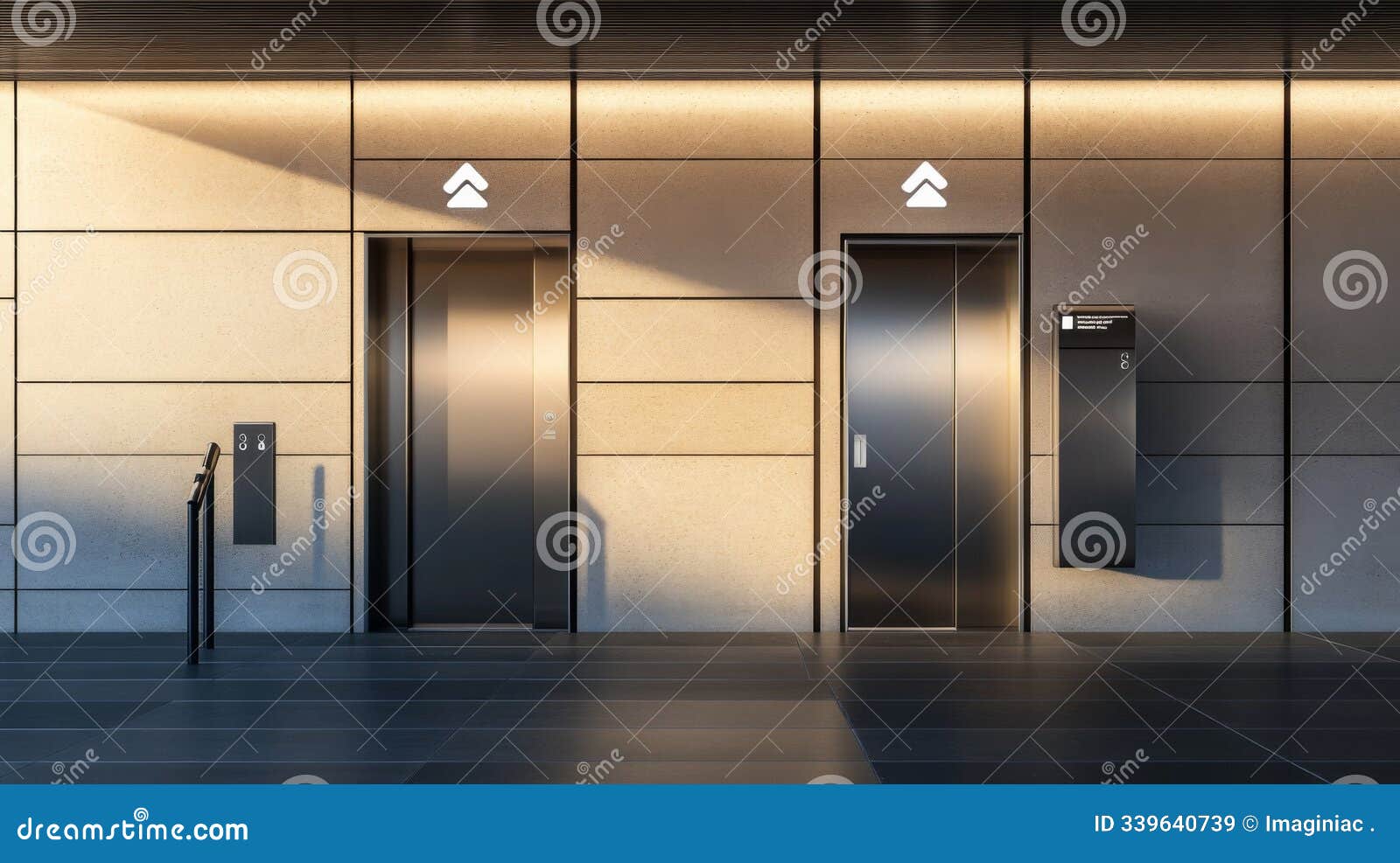 Two Modern Elevators with Upward Arrows and Number 8 Signage Stock ...