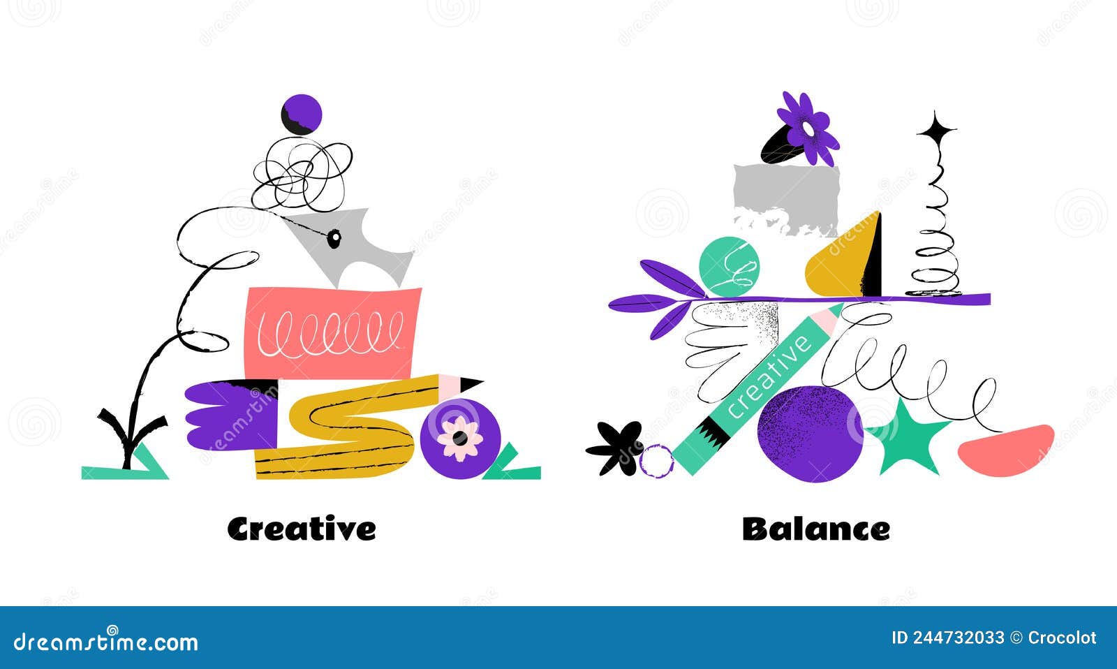 Two Modern Illustrations, with Stacked and Balancing Figures Stock ...