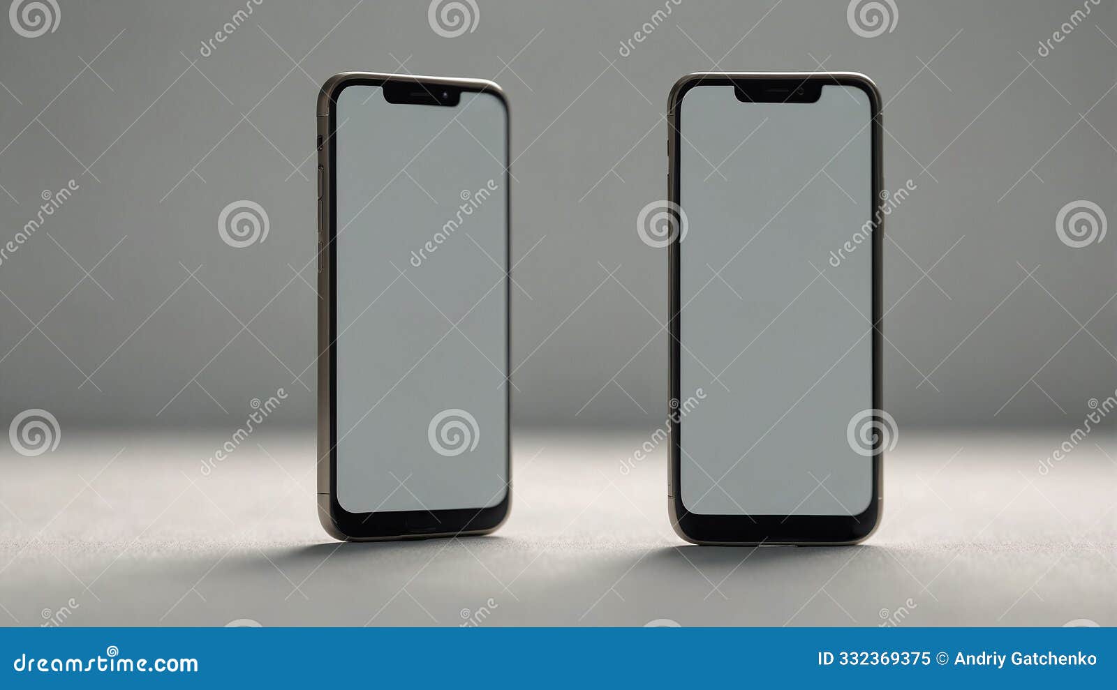 Two Modern Smartphones with Blank Screens Standing Upright on a Light ...
