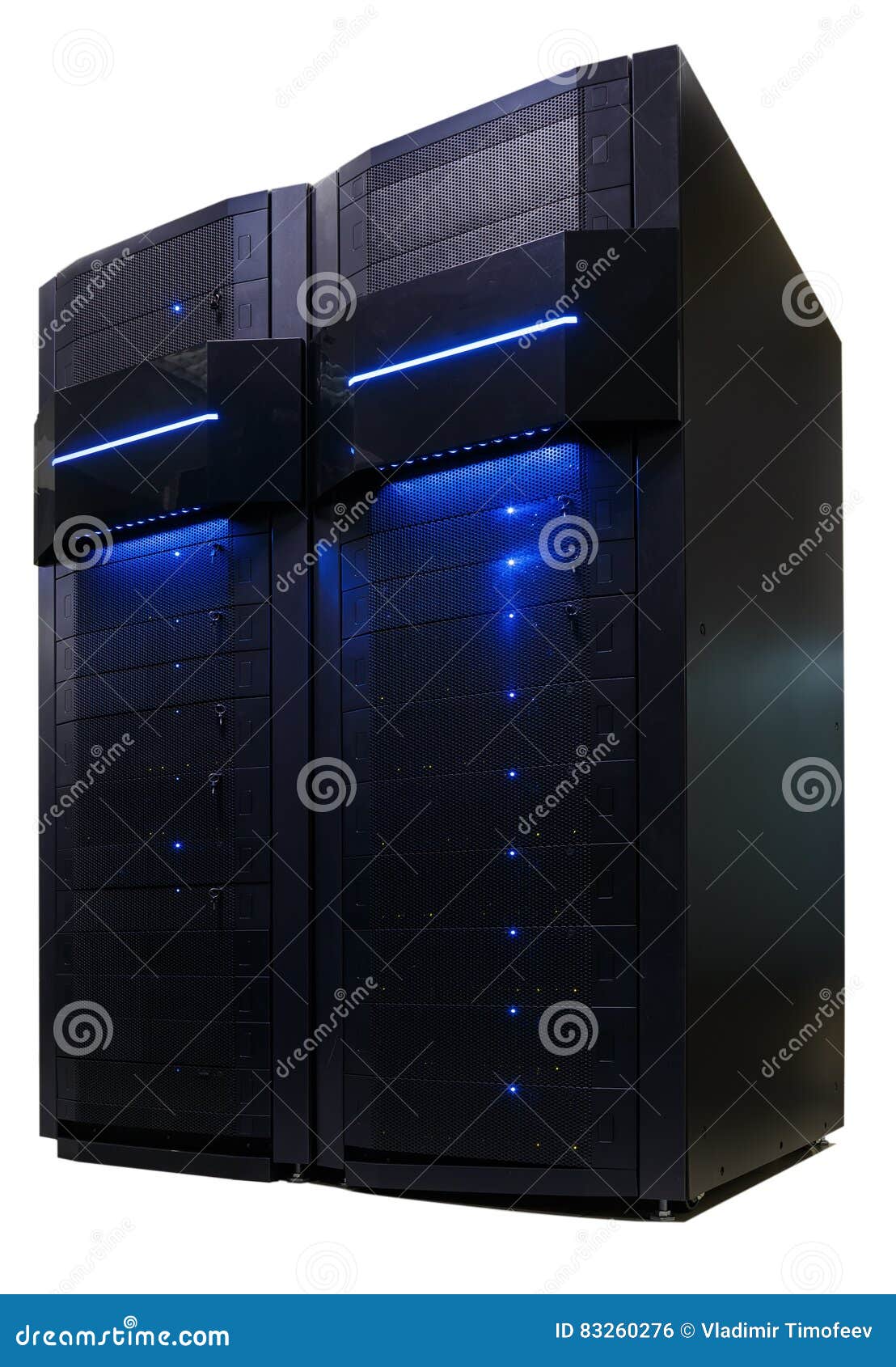Two Modern Supercomputers with Blue Light Isolate Stock Photo - Image ...