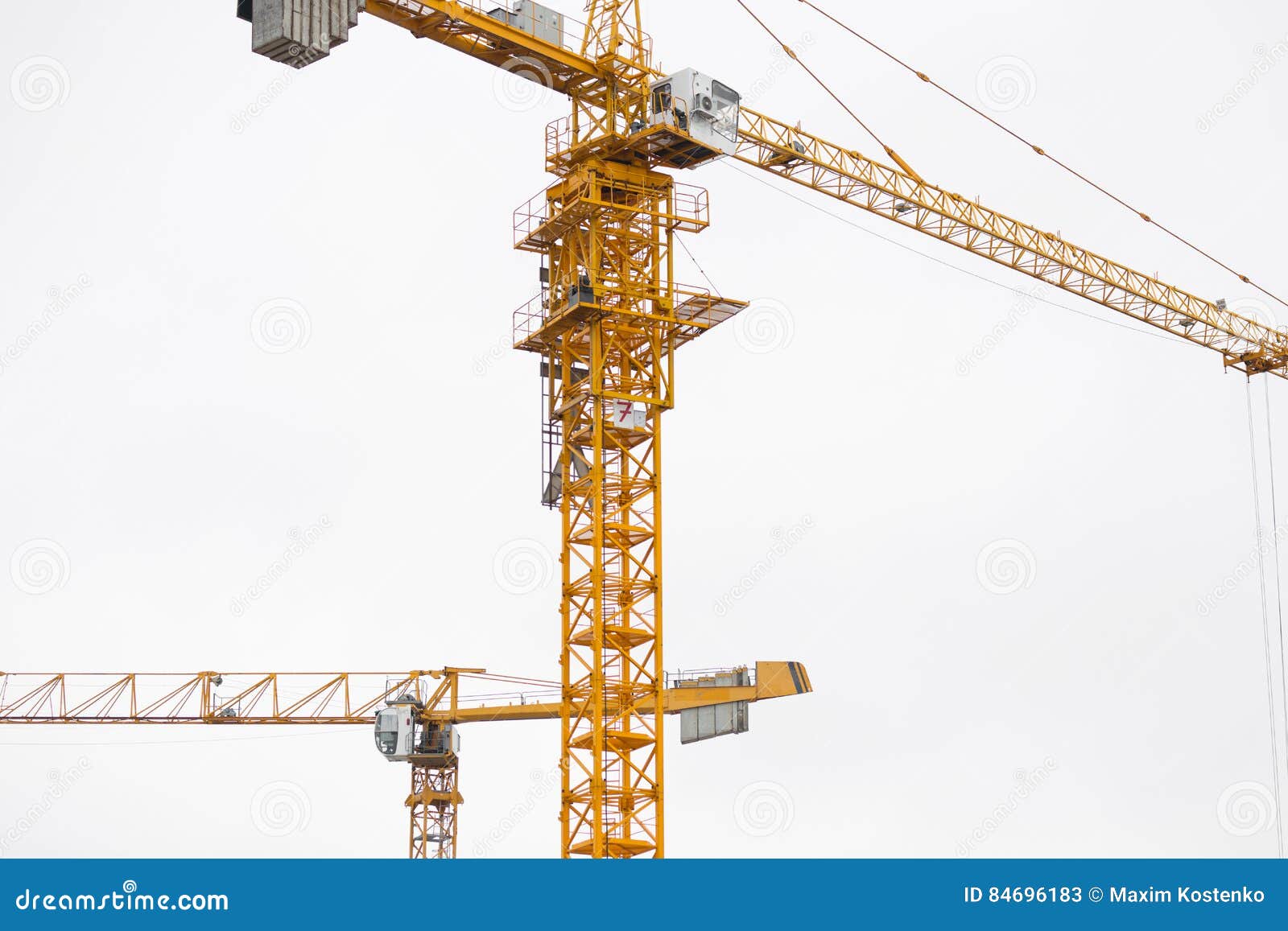 Two Modern Yellow Construction Cranes Above Sky Stock Image - Image of ...