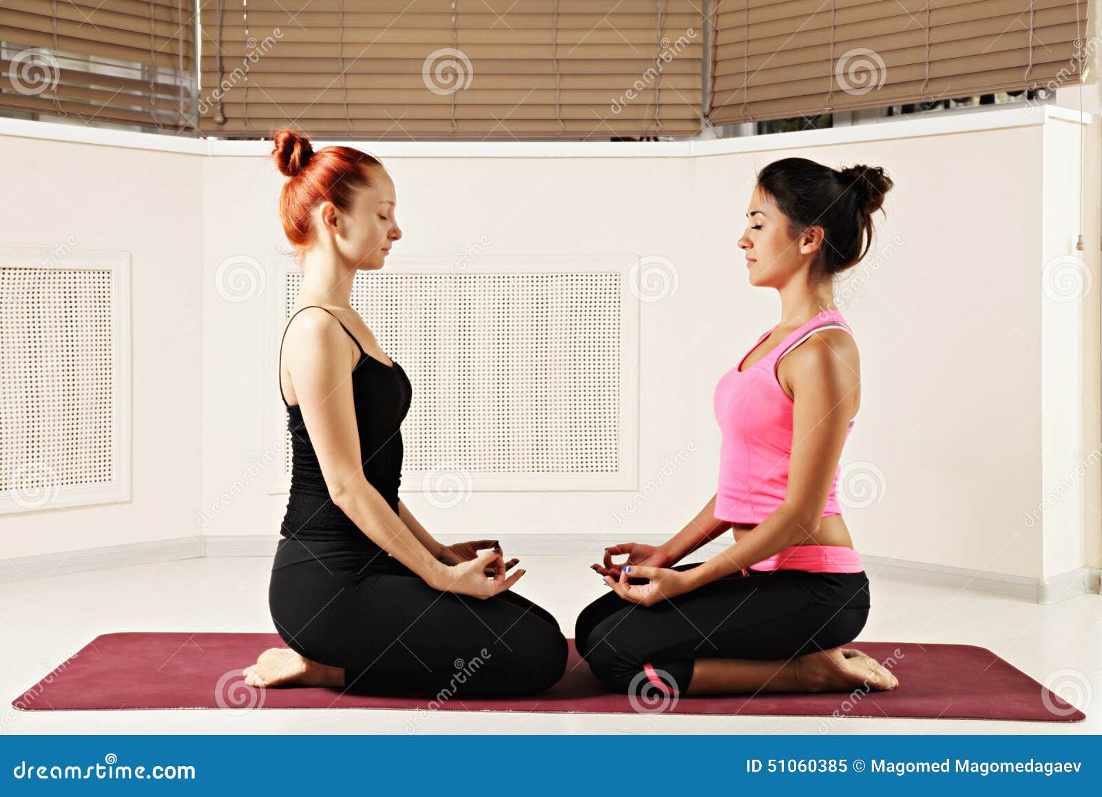 Two Momen Relaxing in Yoga Class Stock Image - Image of women, eyes ...