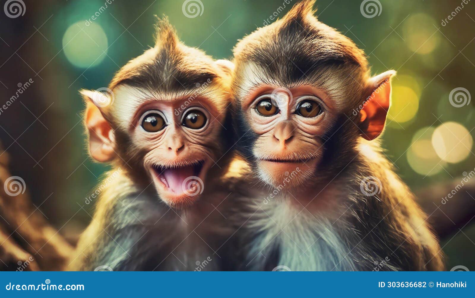 Two Monkey Babies Smiling. Cute Animal Portrait .ai Generated Stock ...