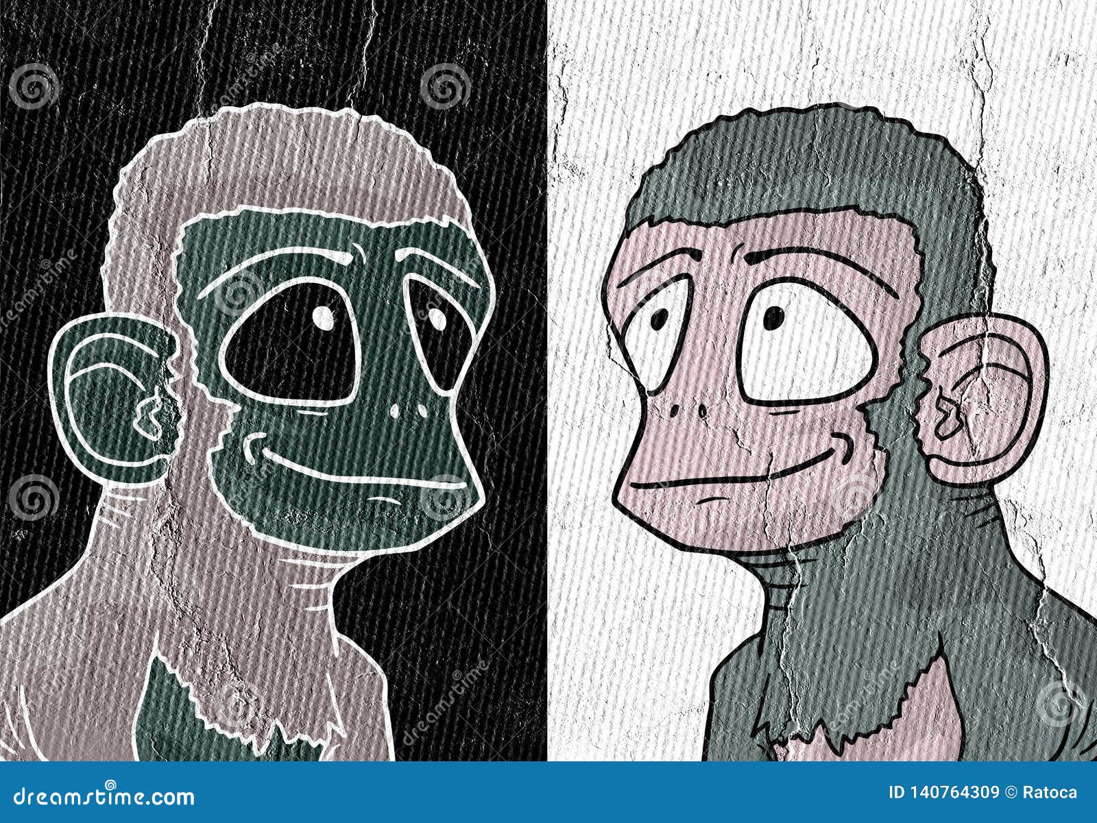 Two monkeys faces stock illustration. Illustration of creative - 140764309