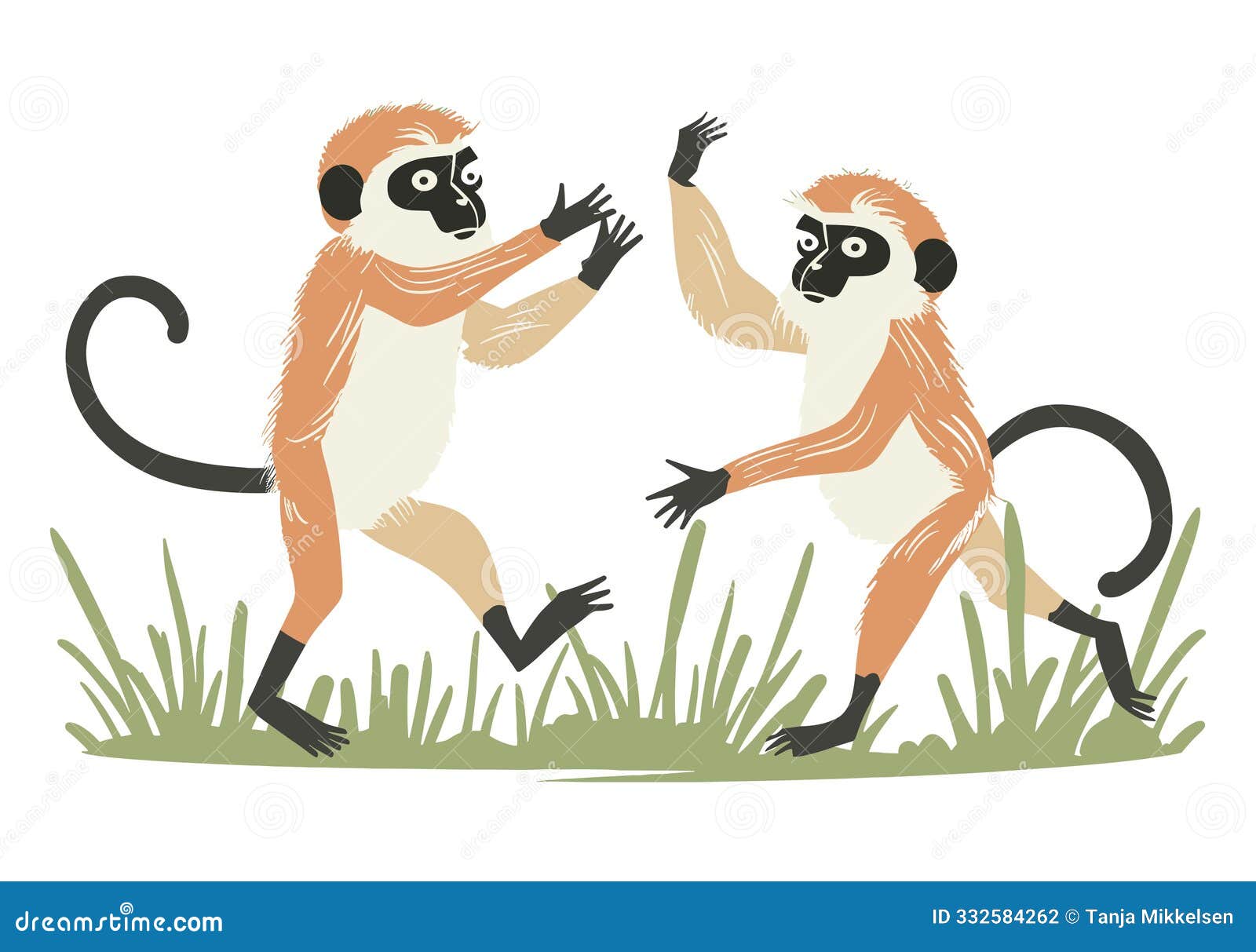 Two Monkeys Interacting in the Grass Stock Illustration - Illustration of black, expression ...
