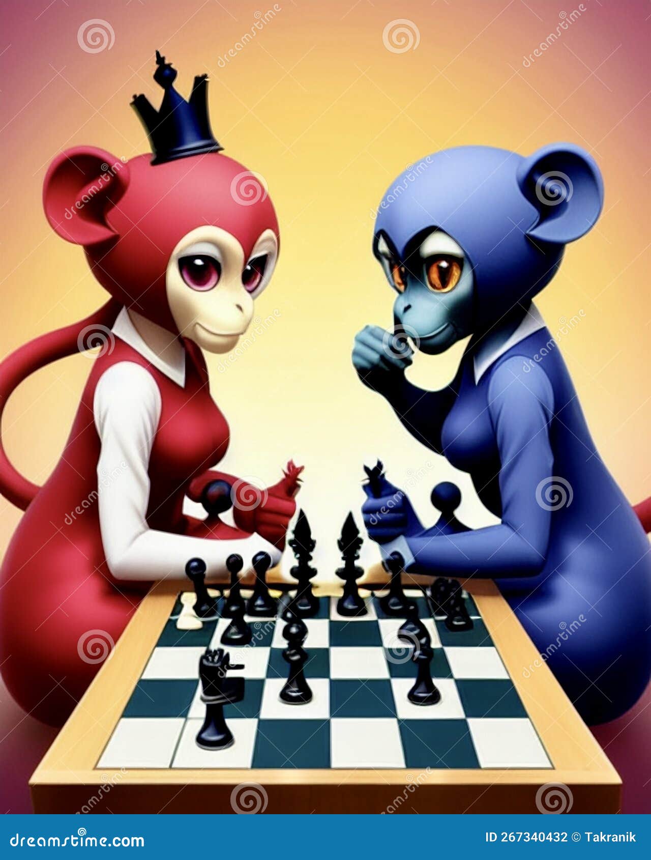 Two monkeys playing chess stock illustration. Illustration of head ...