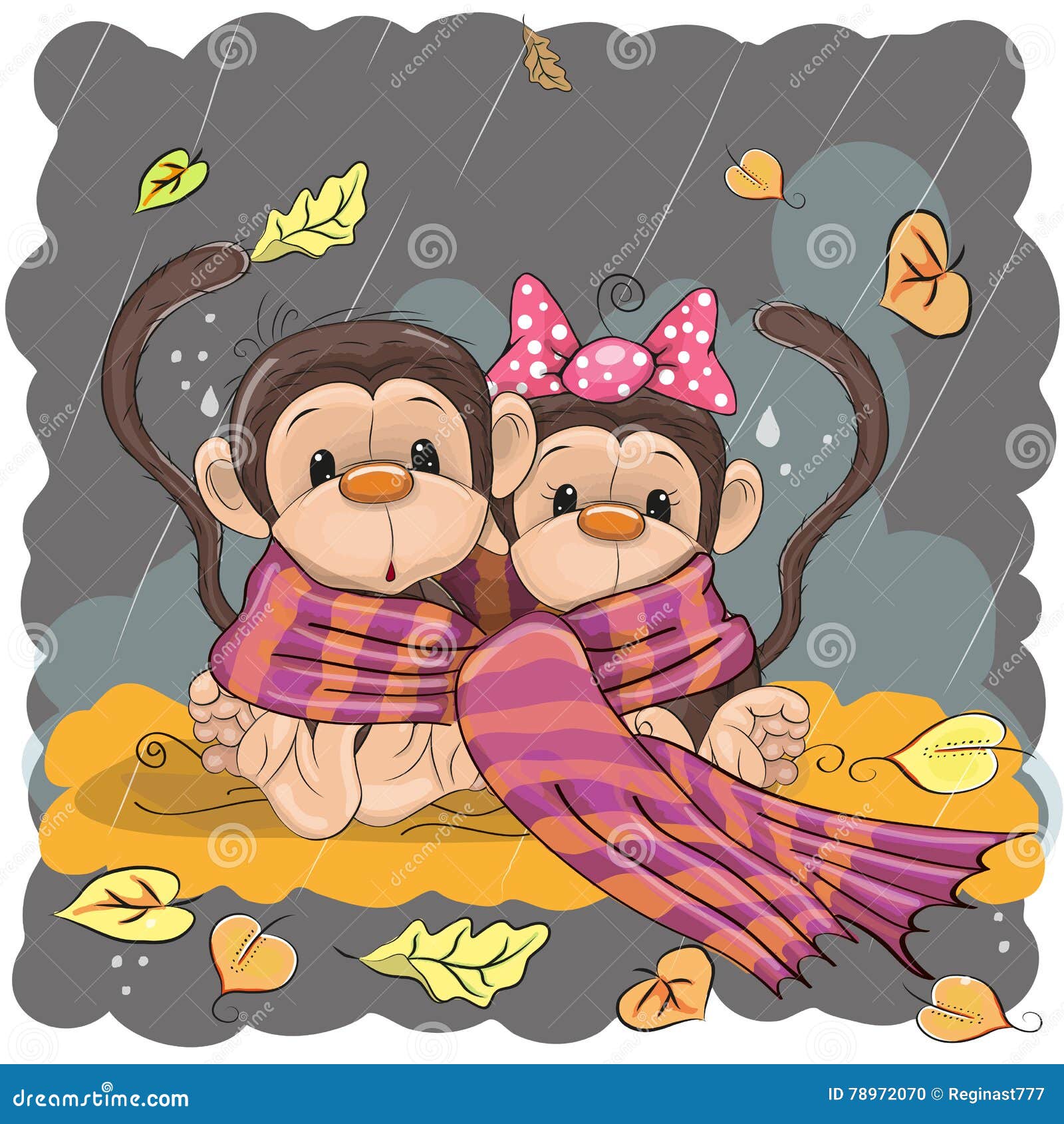 Two Cartoon Monkeys Kissing