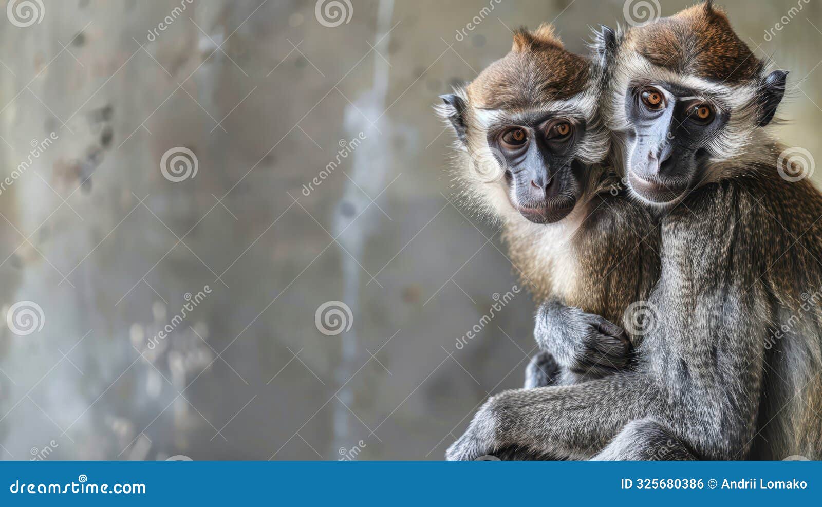 Two Monkeys Cuddling in Close Up, Portrait Style Stock Photo - Image of ...