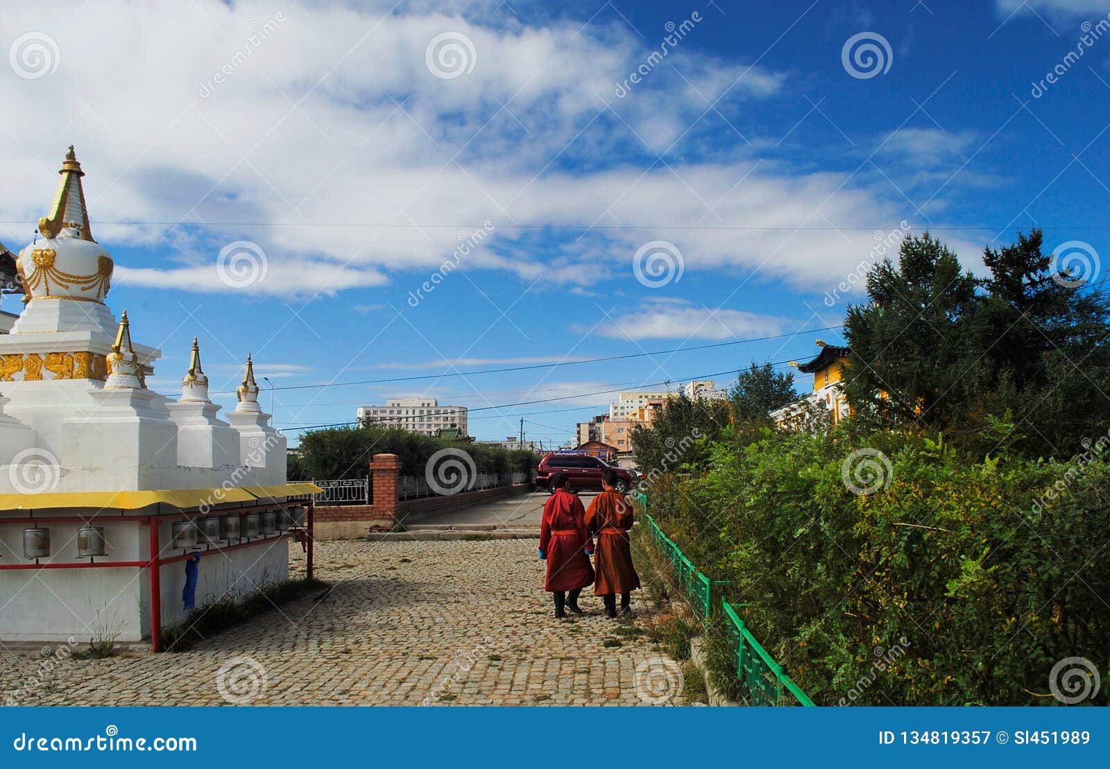 Two Monks Walk through the Territory of a Buddhist Monastery ...