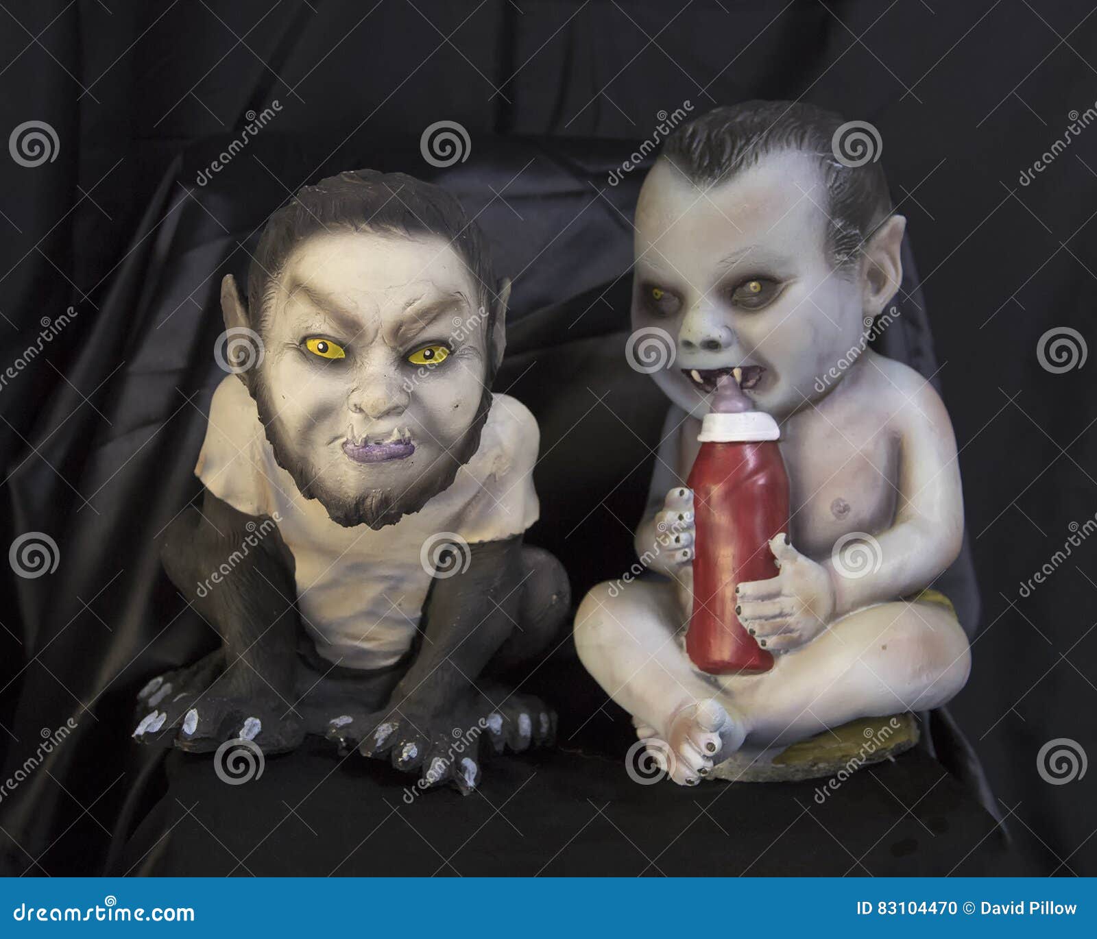 Two Monster Babies One Drinking a Bottle Full of Blood Stock Photo ...