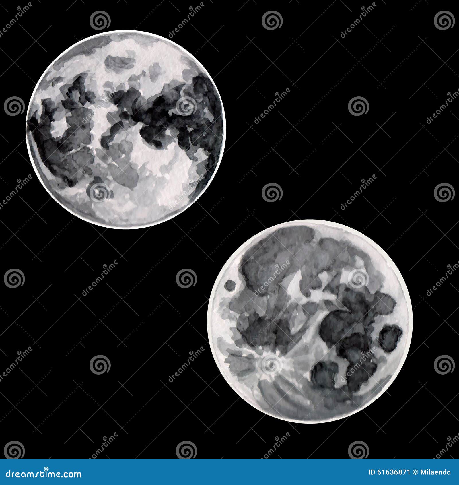 Two Moons of Watercolor in the Black Sky Stock Vector - Illustration of ...
