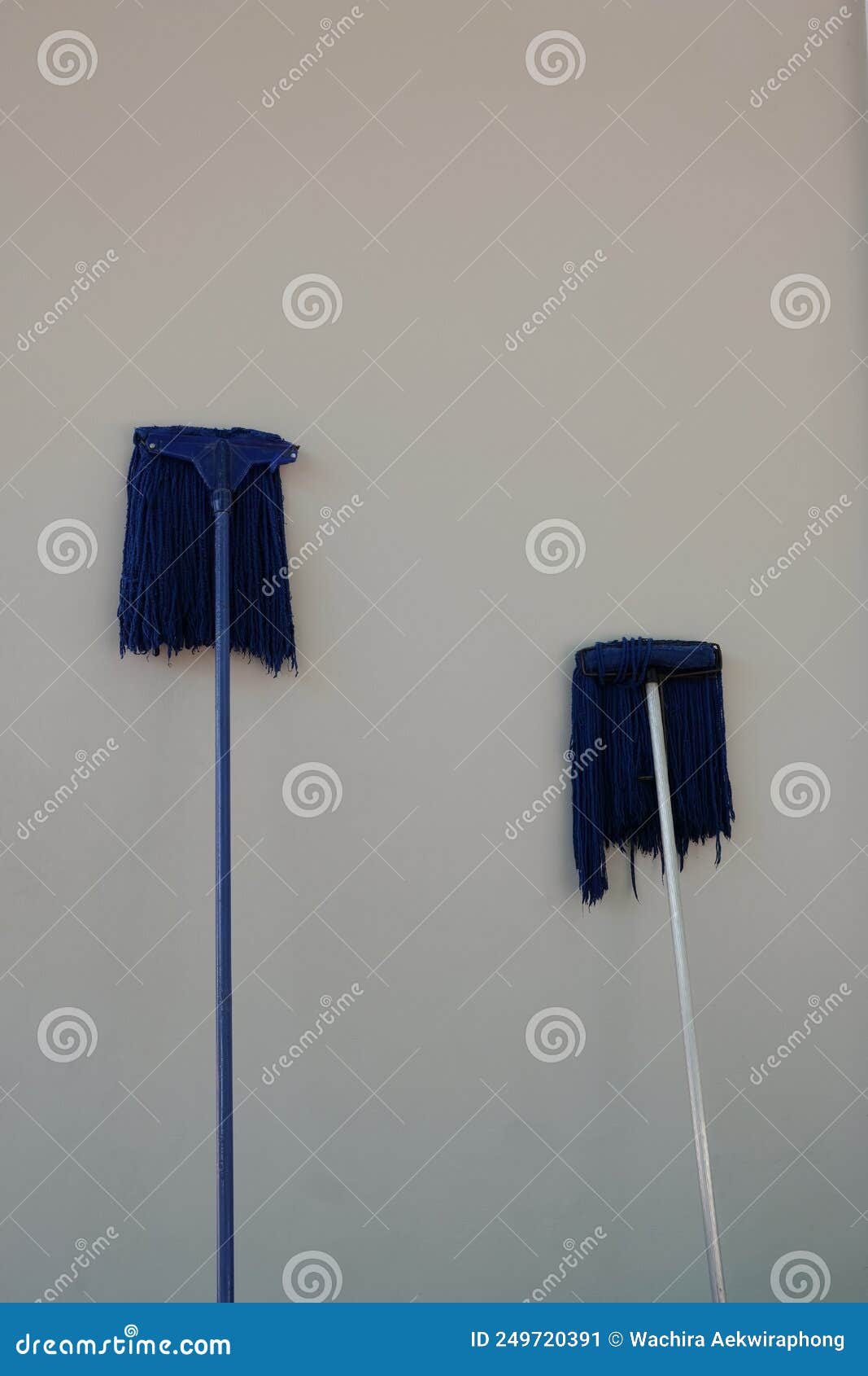 Two Mops Leaning Against the Wall Stock Image - Image of closeup ...