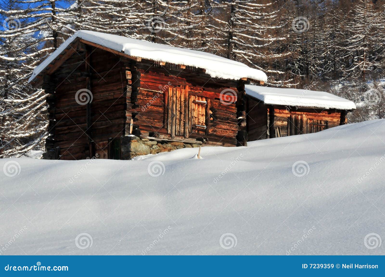Two Mountain Huts in the Snow in Winter Stock Image - Image of alps ...