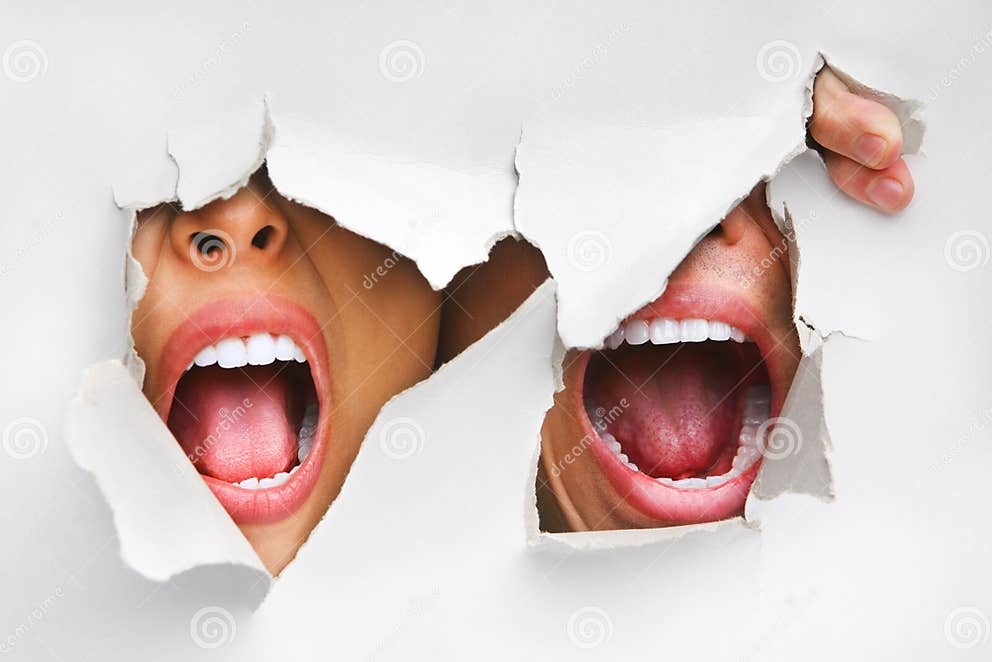 Two Mouths Screaming from Hole in Wall Stock Image - Image of shouting ...