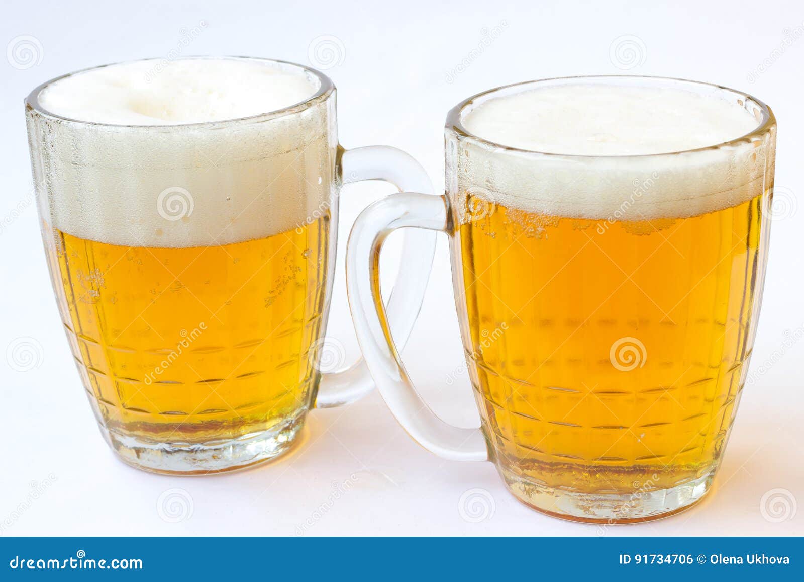 Two Mugs of Beer on White Background Stock Photo - Image of object ...