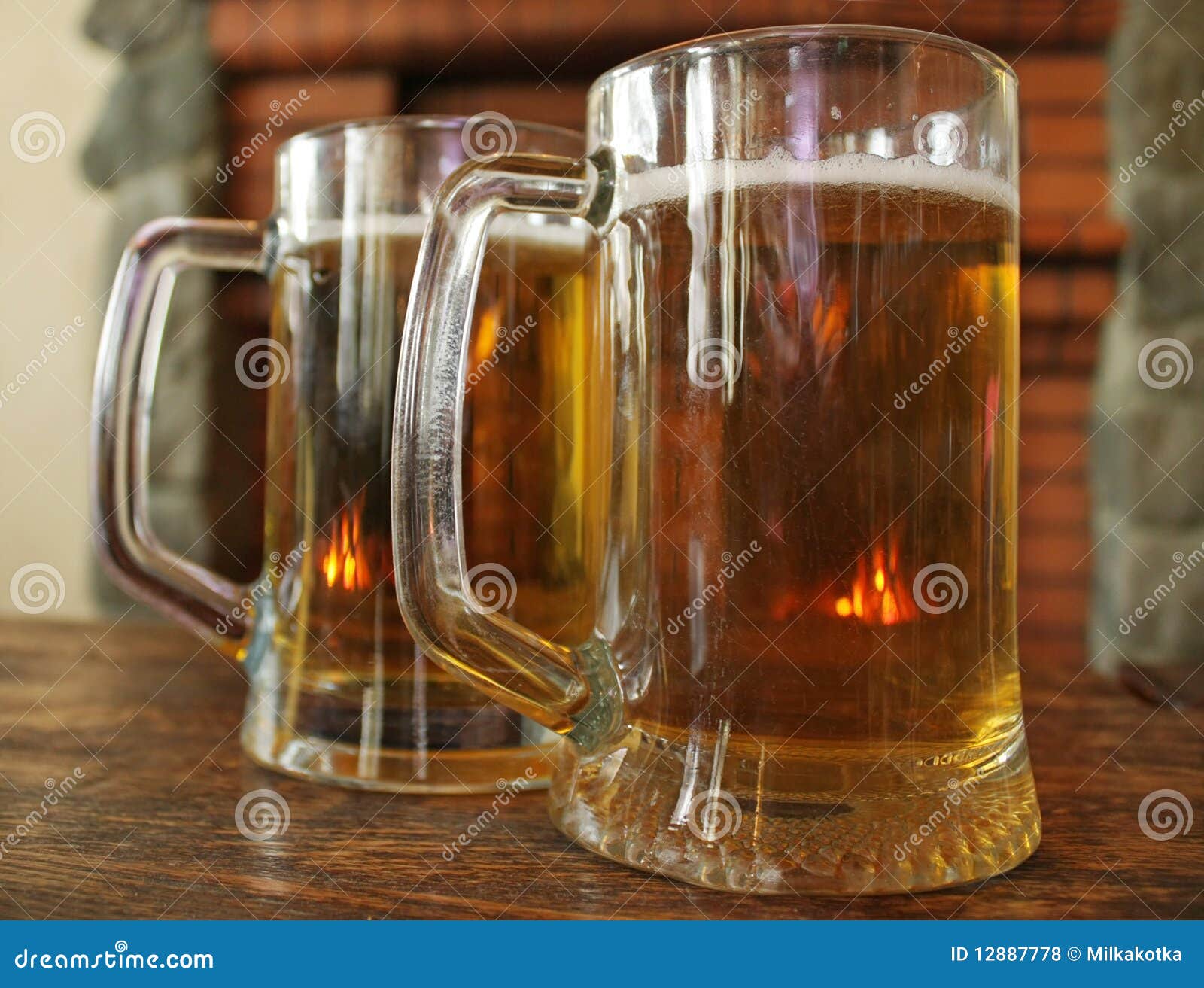 Two Mugs of Beer on a Wooden Table Stock Photo - Image of table, wooden ...