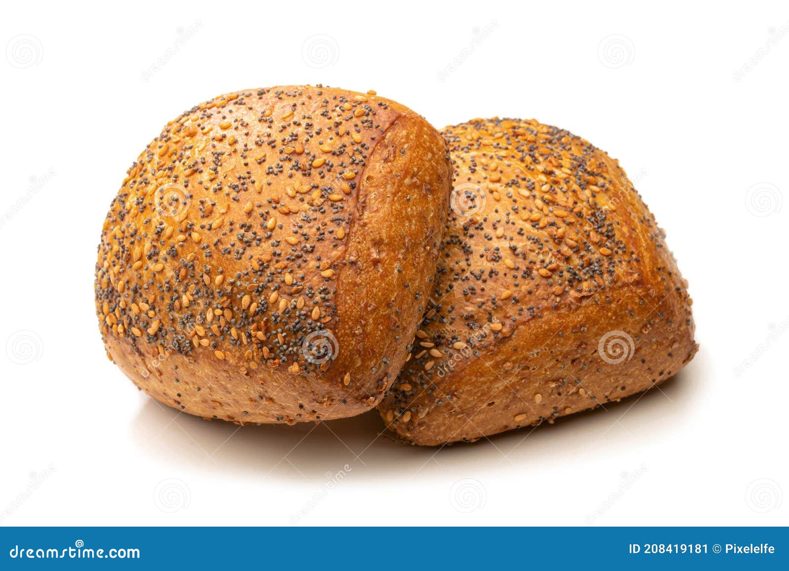 Two Multigrain Bread Rolls Isolated Stock Image - Image of crispy ...