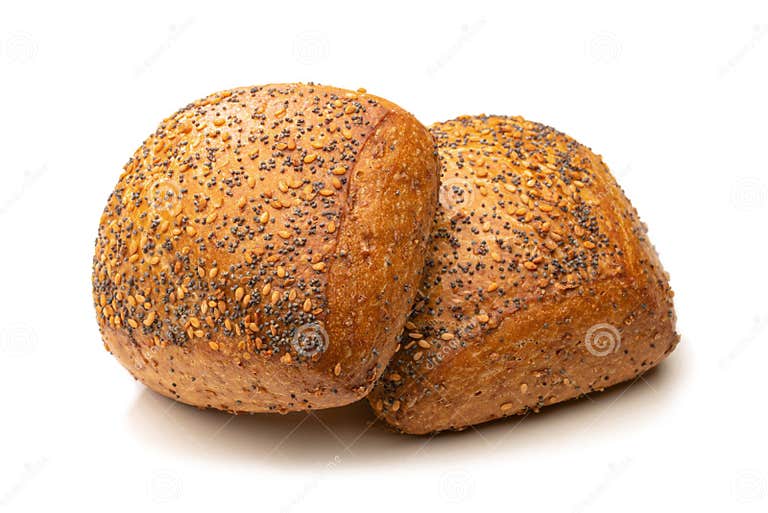 Two Multigrain Bread Rolls Isolated Stock Image - Image of crispy ...