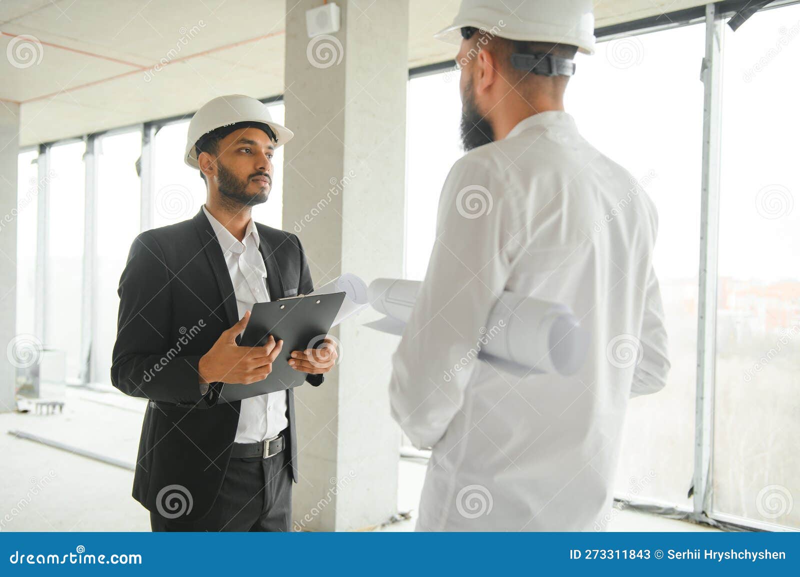 Two Multiracial Business Man Construction Site Engineer Stock Image ...